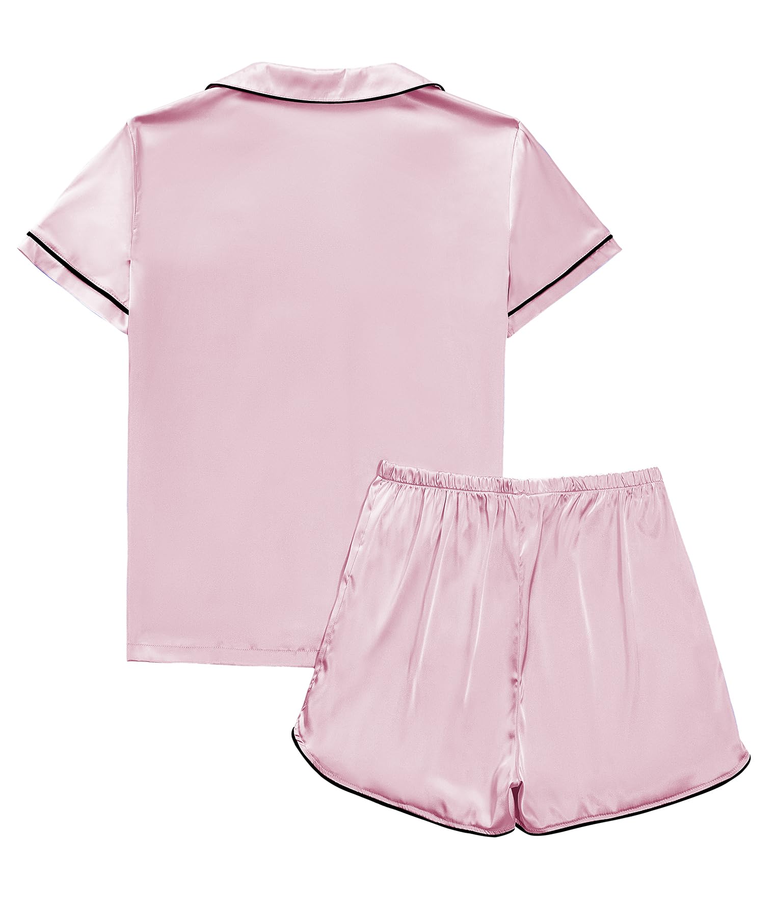 Rooscier Women's Satin Pajamas Set V Neck Short Sleeve Shirt With Shorts Sleepwear Light Pink Small