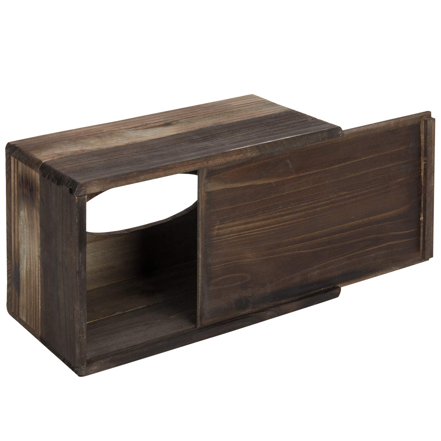 MyGift Rustic Dark Torched Wood Rectangular Tissue Box Holder Cover, Bathroom Facial Tissue Box Cover with Easy Refill Slide Out Bottom