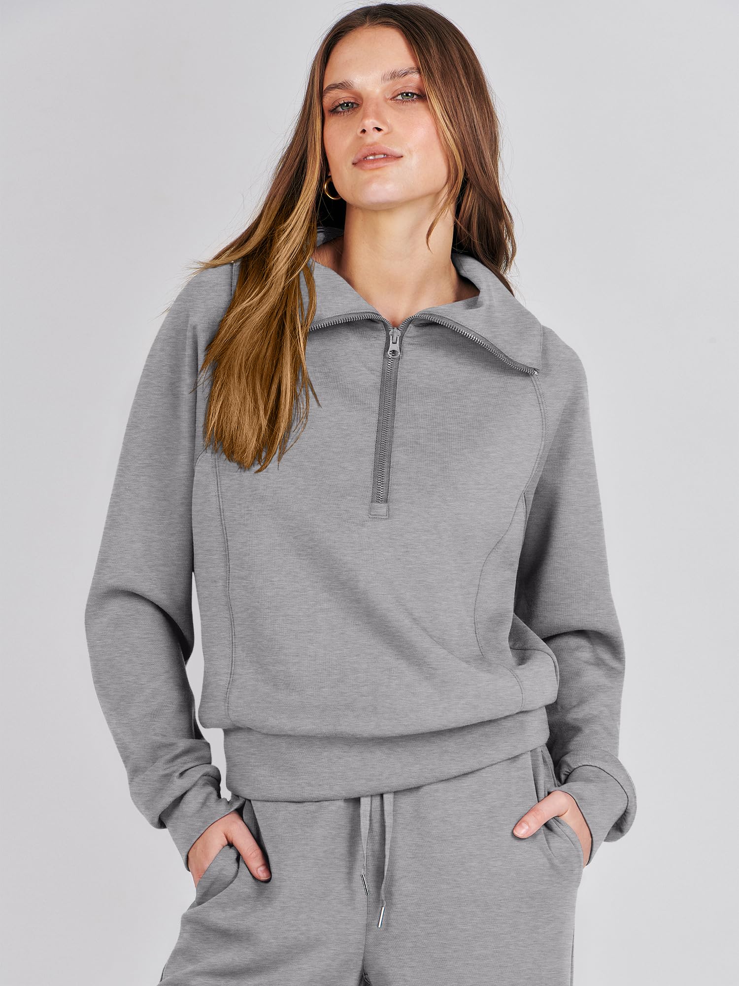 ANRABESS Women 2 Piece Outfits Sweatsuit Oversized Sweatshirt Sweatpants Tracksuit Sweat Lounge Matching Set 2025 Fall Trendy Grey Medium