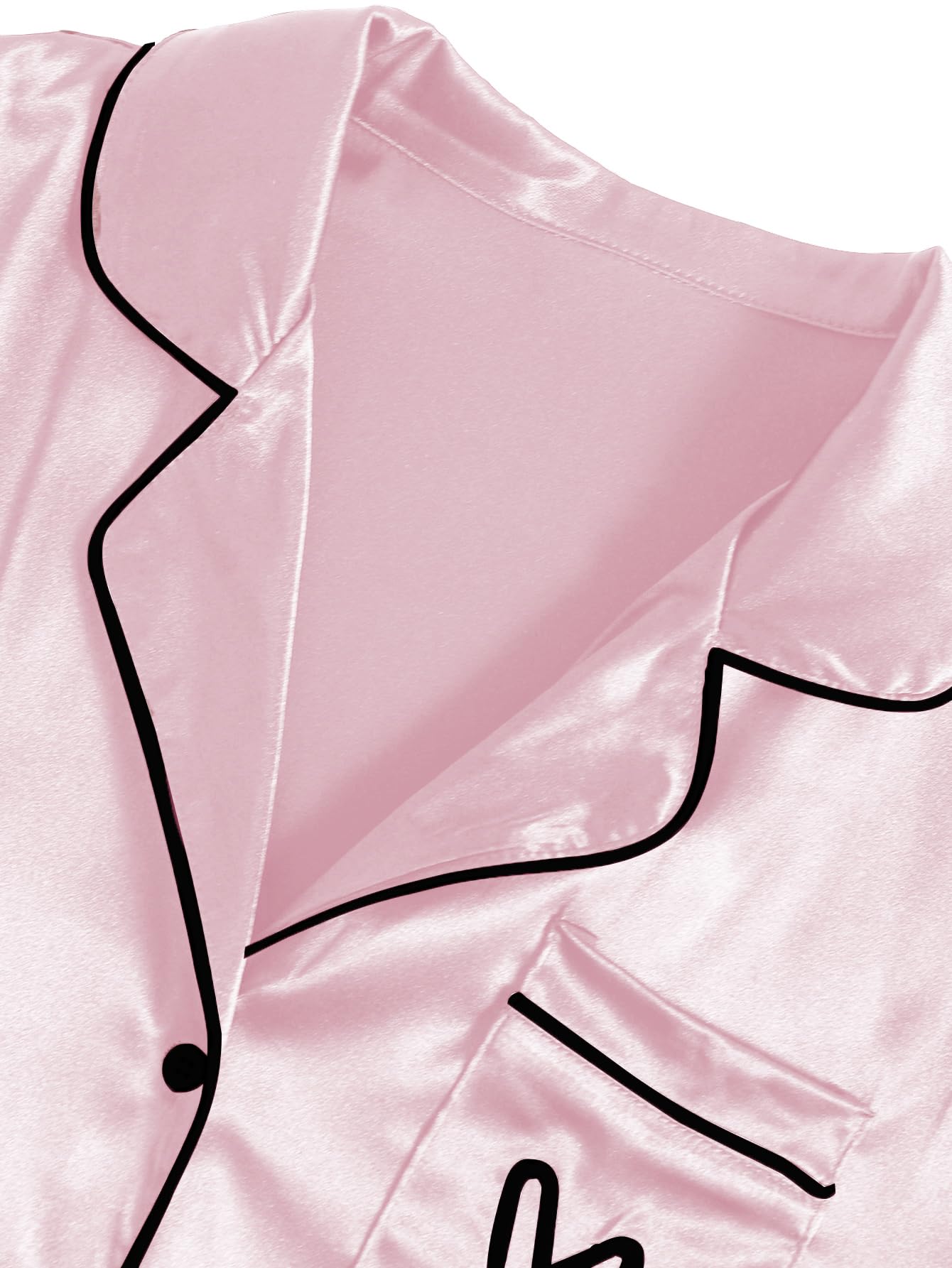 Rooscier Women's Satin Pajamas Set V Neck Short Sleeve Shirt With Shorts Sleepwear Light Pink Small