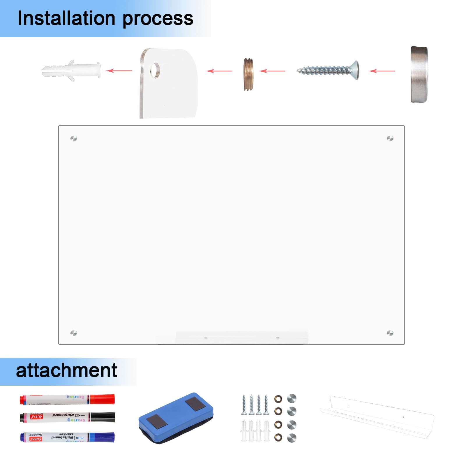 Acrylic Dry Erase Board for Wall,Frameless Design, with Dry Erase Marker and Stand, Eraser, Suitable for Office, School, Restaurant, Home. (11 * 14, Transparent)