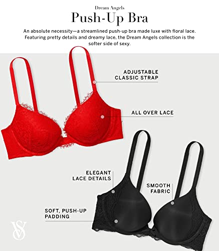 Victoria's Secret Dream Angels Push Up Bra, Padded, Plunge Neckline, Bras for Women, Black (34DD)