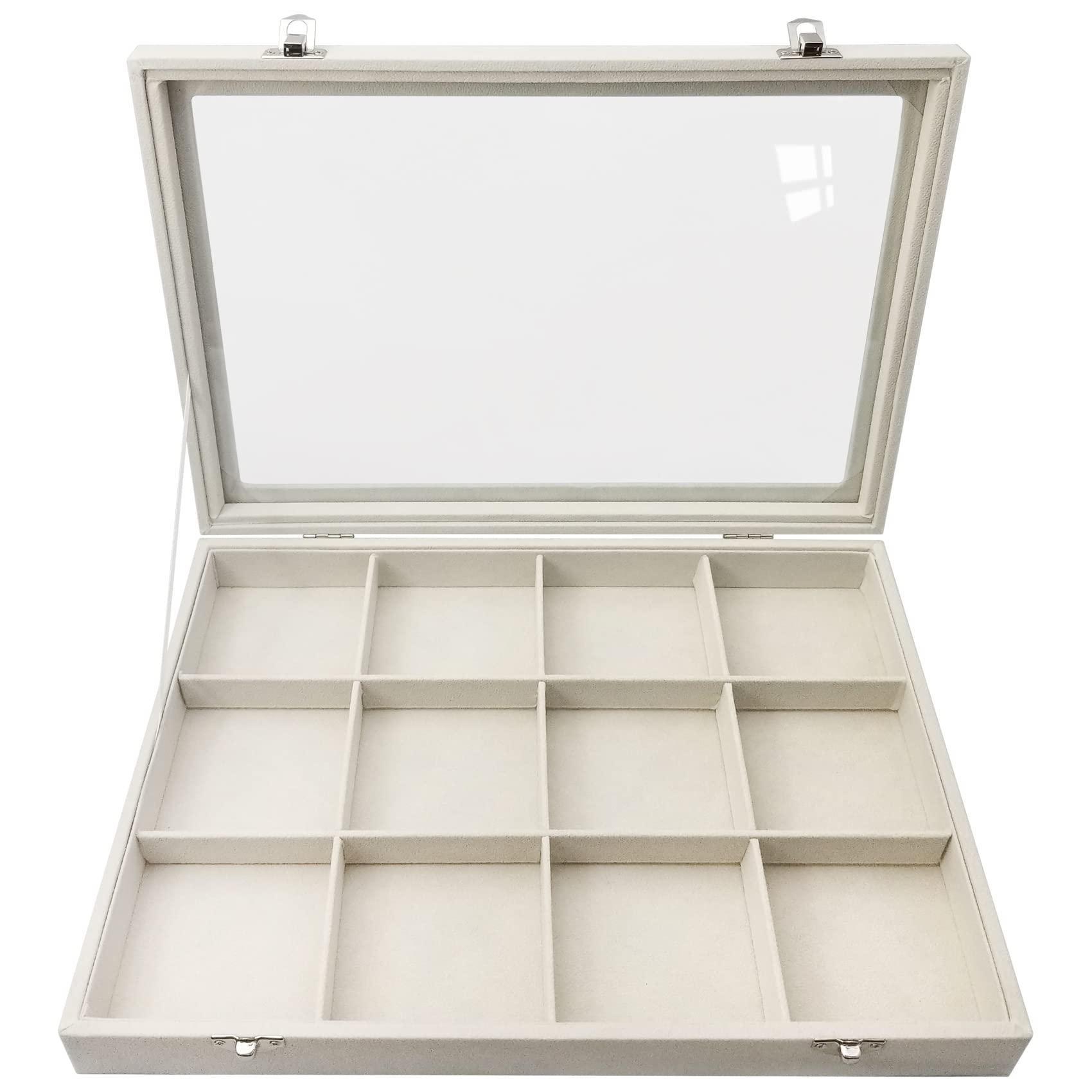 BesyPro 12 Grids Bracelet Organizer Box Ice Velvet Bangles Jewelry Storage Tray with Transparent Lid (Beige)