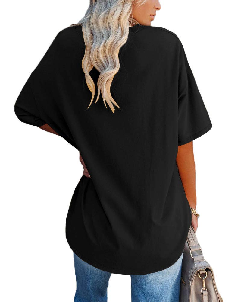 Ebifin Womens Oversized Tshirts V Neck Tee Shirts Half Sleeve Loose Fit T Shirt Cotton Tunic Tops 2025