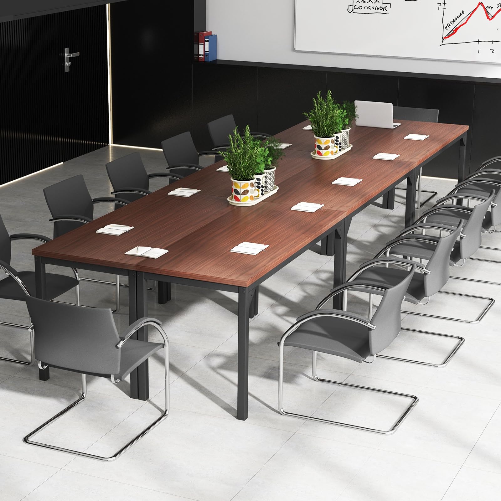 Tangkula Conference Table Set of 4, Rectangular Meeting Room Table with Large Tabletop & Heavy-Duty Metal Frame, Multifunctional Computer Desk for Home, Office, Conference Room