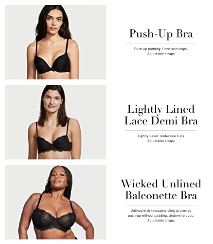 Victoria's Secret Dream Angels Push Up Bra, Padded, Plunge Neckline, Bras for Women, Black (34DD)