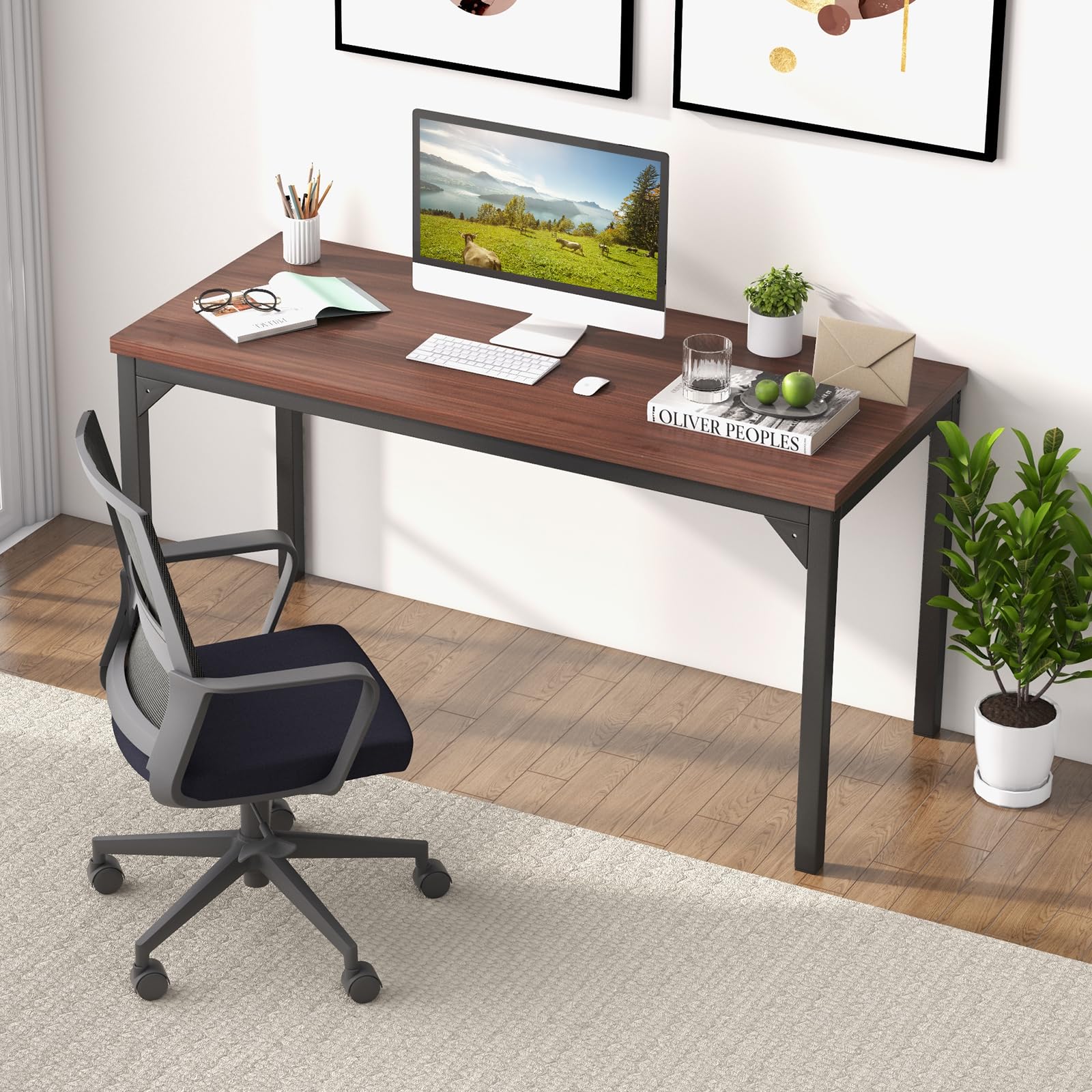 Tangkula Conference Table Set of 4, Rectangular Meeting Room Table with Large Tabletop & Heavy-Duty Metal Frame, Multifunctional Computer Desk for Home, Office, Conference Room