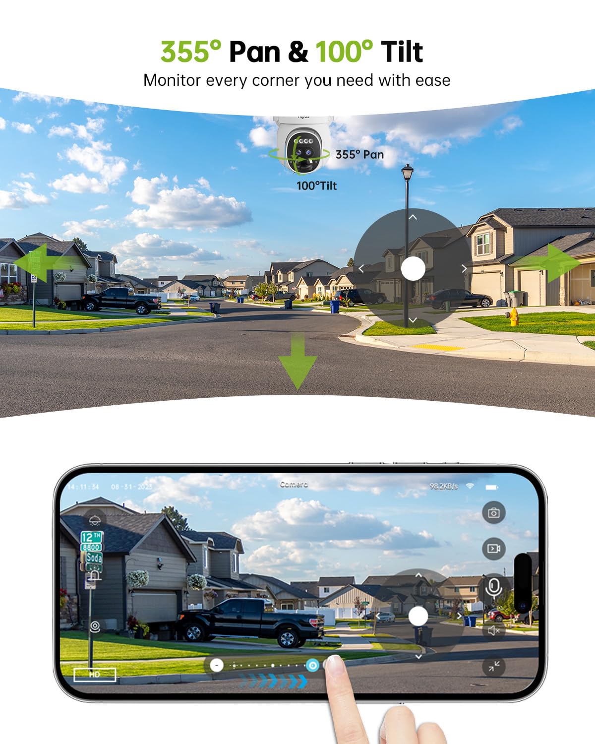 [ 10X Zoom ] TIEJUS Dual Lens Security Cameras Wireless Outdoor, 360° PTZ Solar Cameras for Home Security Outside, 2K Color Night Vision, Motion Alarm