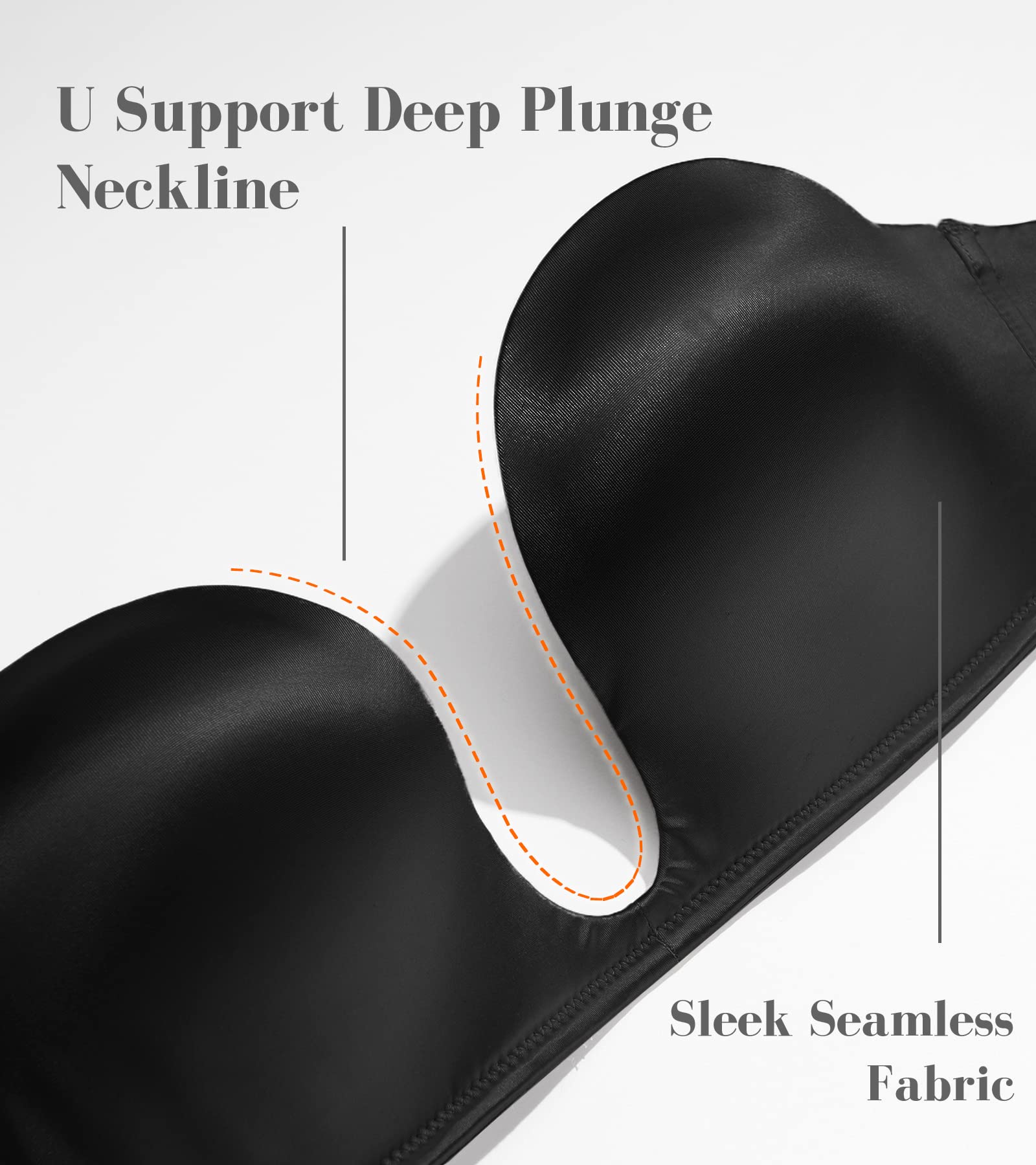 HACI Comfort Strapless Bra Push Up Demi Bras Seamless Underwire(Black,34A)