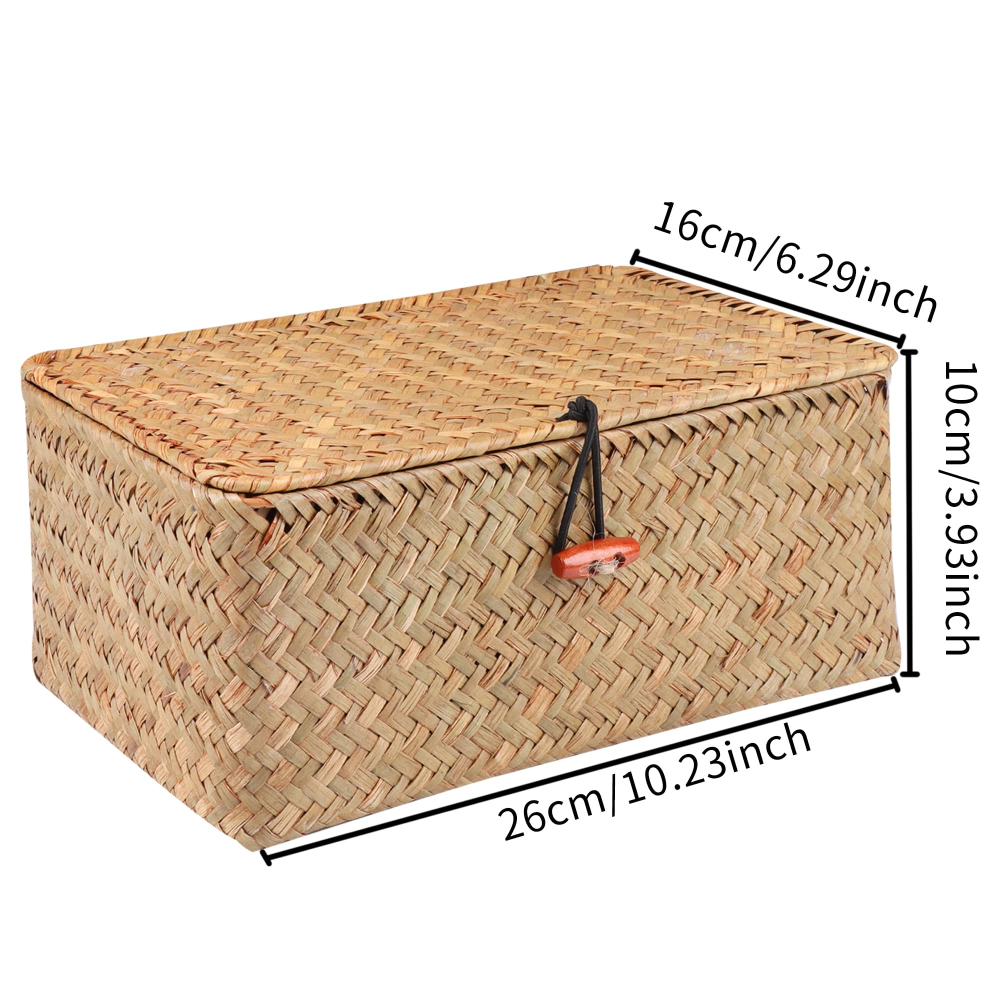 Moosky Wicker Shelf Baskets with Lid,Handwoven Seagrass Basket for Storage Basket Bins Rectangular Home Organizer Gift Boxes (Natural Large)