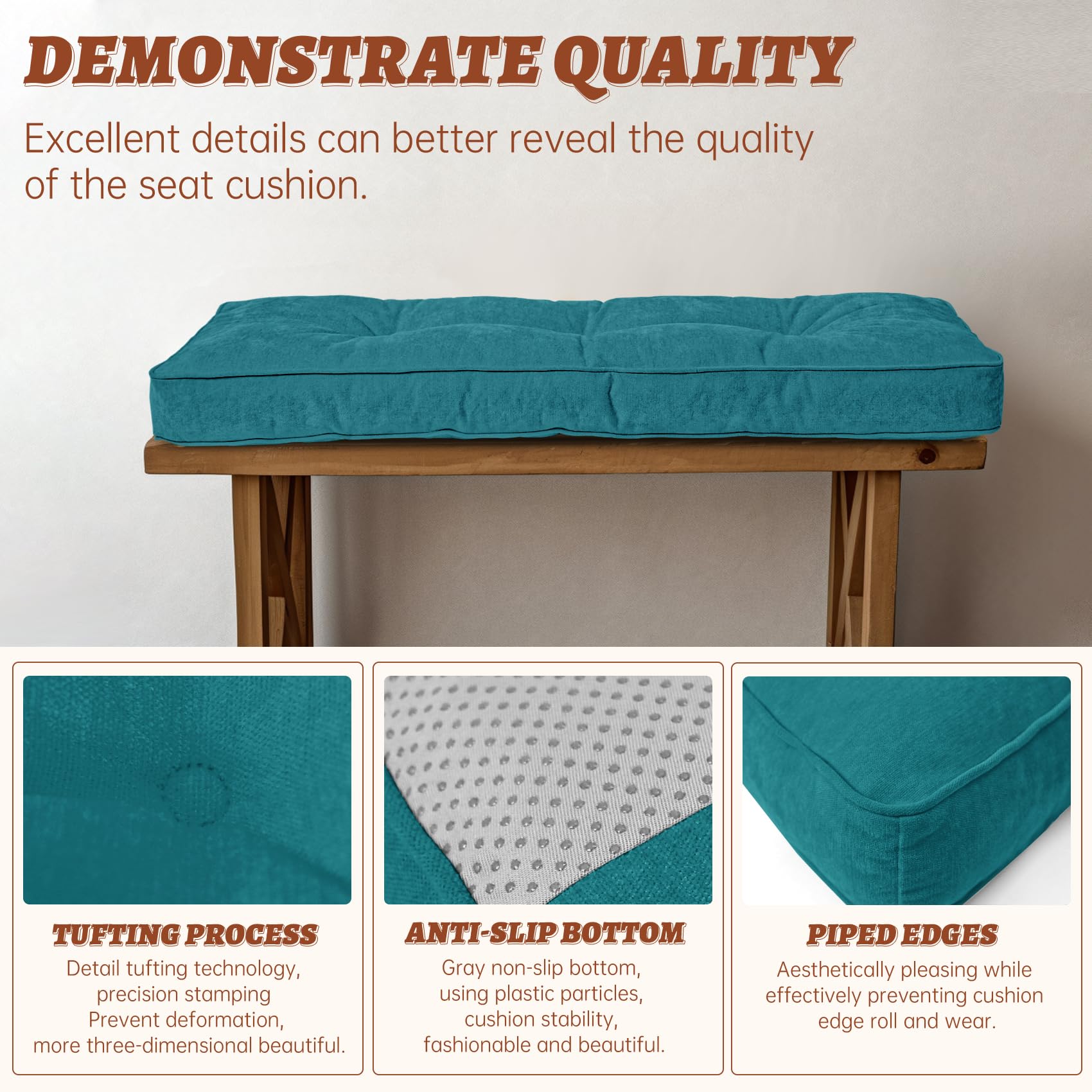 Focuprodu Bench Cushion 42x16. Soft and Breathable Window Seat Cushions Indoor. Non-Slip and Durable Bench Seat Cushion. (42x16, Soft-Peacock Blue)