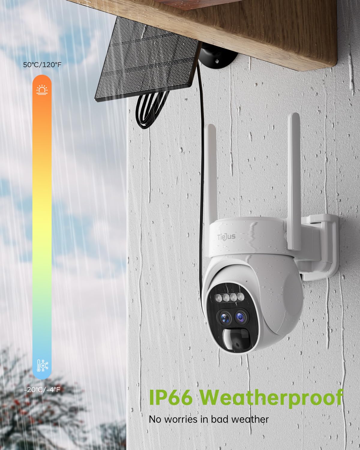 [ 10X Zoom ] TIEJUS Dual Lens Security Cameras Wireless Outdoor, 360° PTZ Solar Cameras for Home Security Outside, 2K Color Night Vision, Motion Alarm