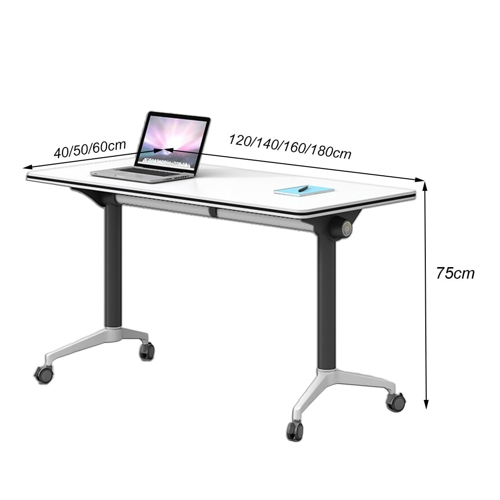3pcs Foldable Conference Tables, Flip Top Mobile Training Table with Modesty and Lockable Wheels,Quickly Change from Horizontal to Vertical (Color : B, Size : 120 * 40 * 75cm)