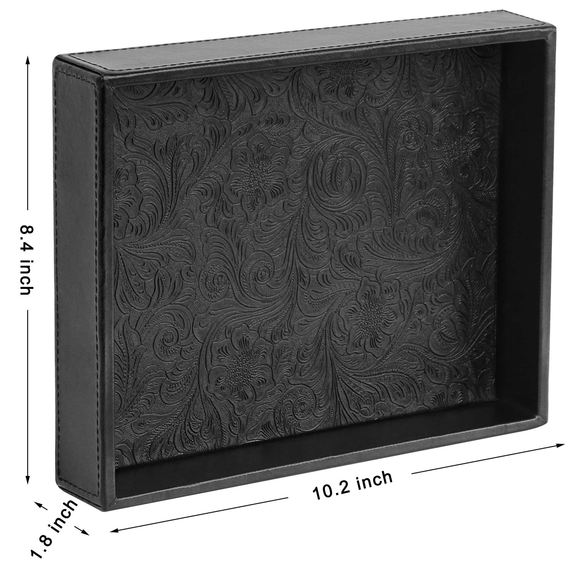 Gurfuy Rectangular Faux Leather Small Serving Tray 10" x 8" Modern Elegant Decorative Tray for Coffee Table Jewelry Perfume Organizer Living Dining Room Coffee Table Bathroom Office (Black)
