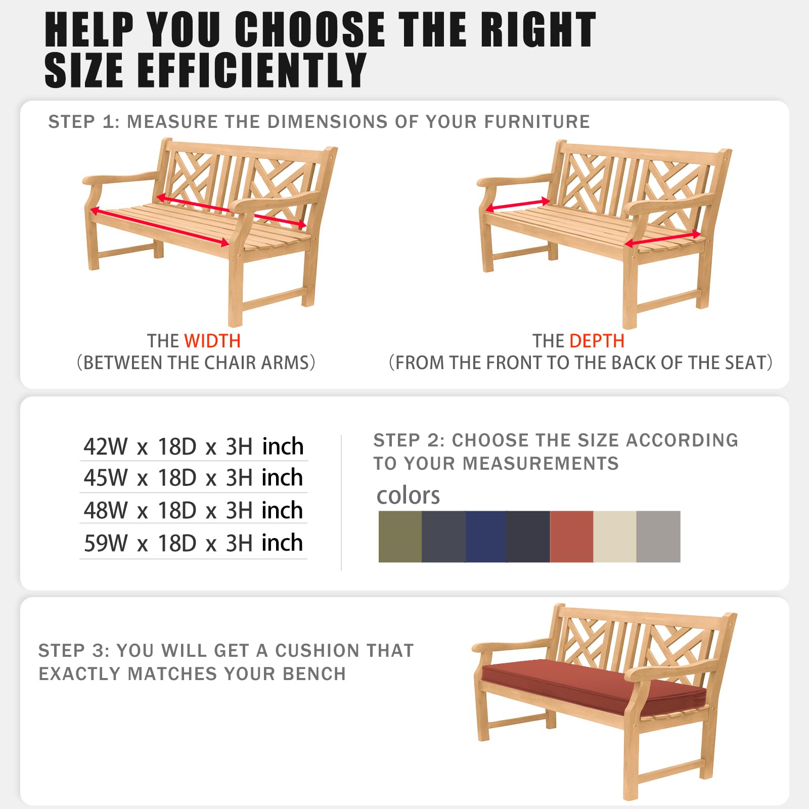 Favoyard Outdoor Bench Cushion 48 x 18 Inch Waterproof Patio Furniture Cushions 3-Year Color Fastness Garden Sofa Settee Couch Swing Pads with Handle and Adjustable Straps, Spice