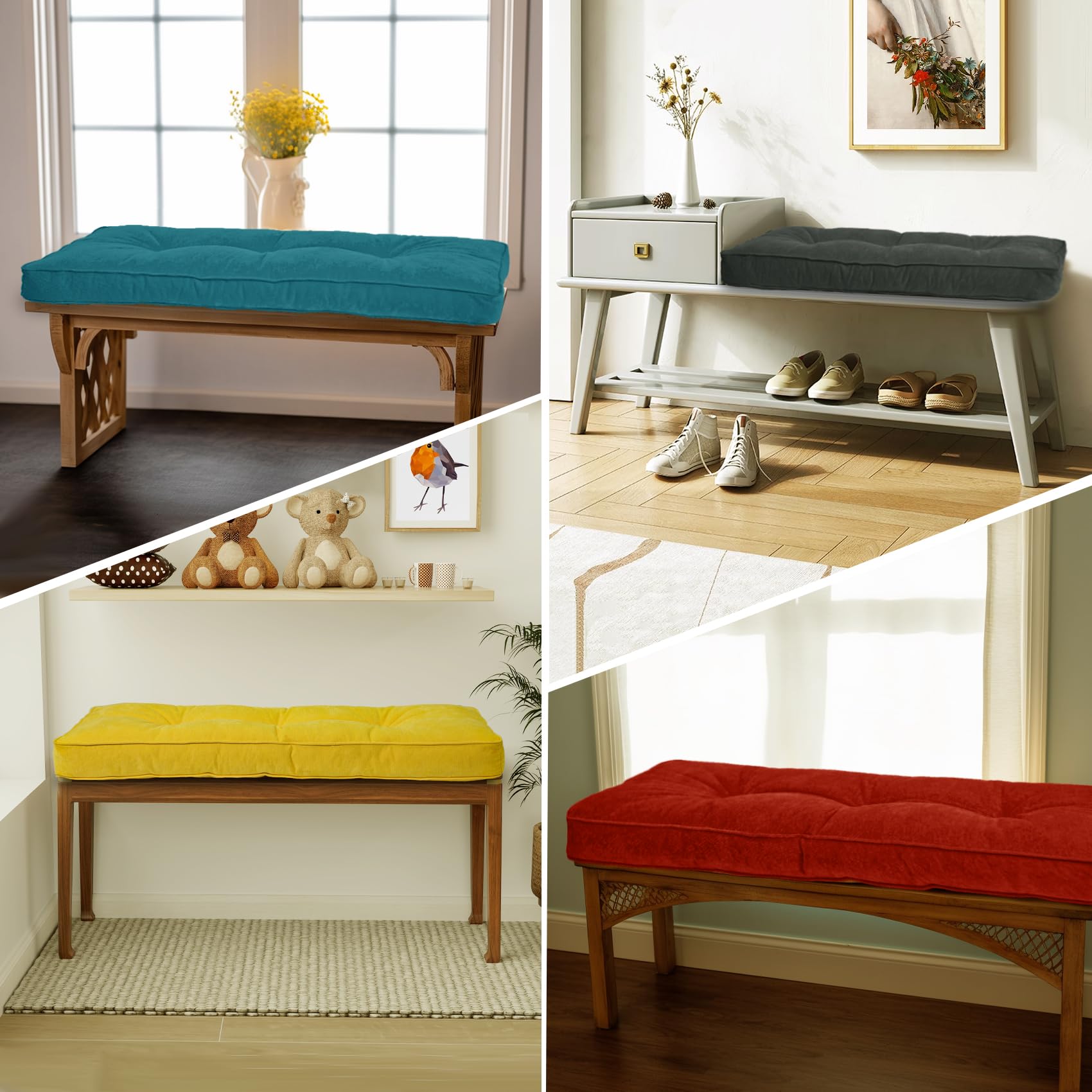 Focuprodu Bench Cushion 42x16. Soft and Breathable Window Seat Cushions Indoor. Non-Slip and Durable Bench Seat Cushion. (42x16, Soft-Peacock Blue)