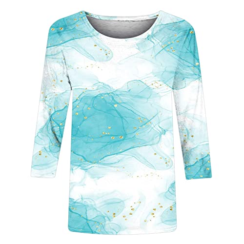 Womens Tunic Tops 3/4 Sleeve Tops Cute Trendy 2023 Spring Shirts Graphic Tees Casual Regular Fit Crewneck Marble Print Blouse