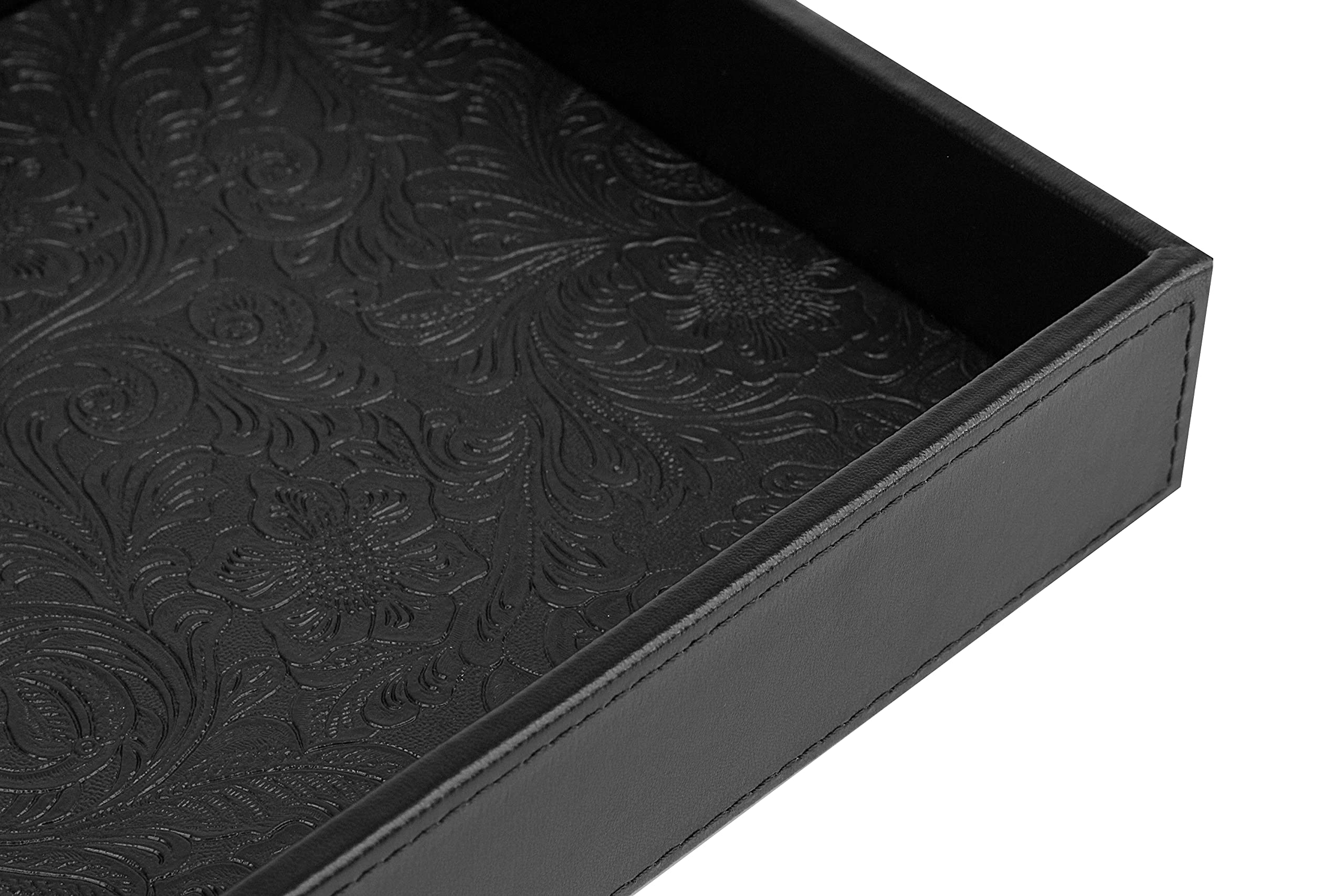 Gurfuy Rectangular Faux Leather Small Serving Tray 10" x 8" Modern Elegant Decorative Tray for Coffee Table Jewelry Perfume Organizer Living Dining Room Coffee Table Bathroom Office (Black)