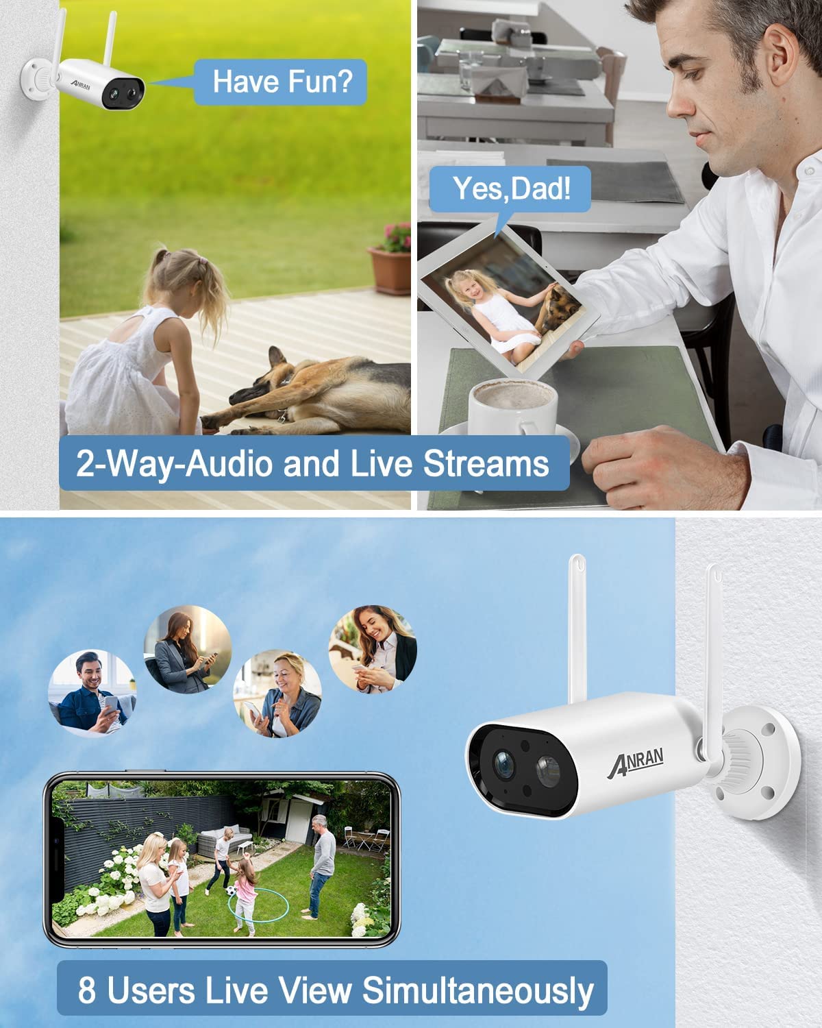 ANRAN Security Cameras Wireless Outdoor - 2K Solar Security WiFi Camera, Night Vision, IP65 Waterproof, Smart Siren, PIR Human Detection, 2-Way Talk, Work with Alexa, Home Surveillance, S1 White