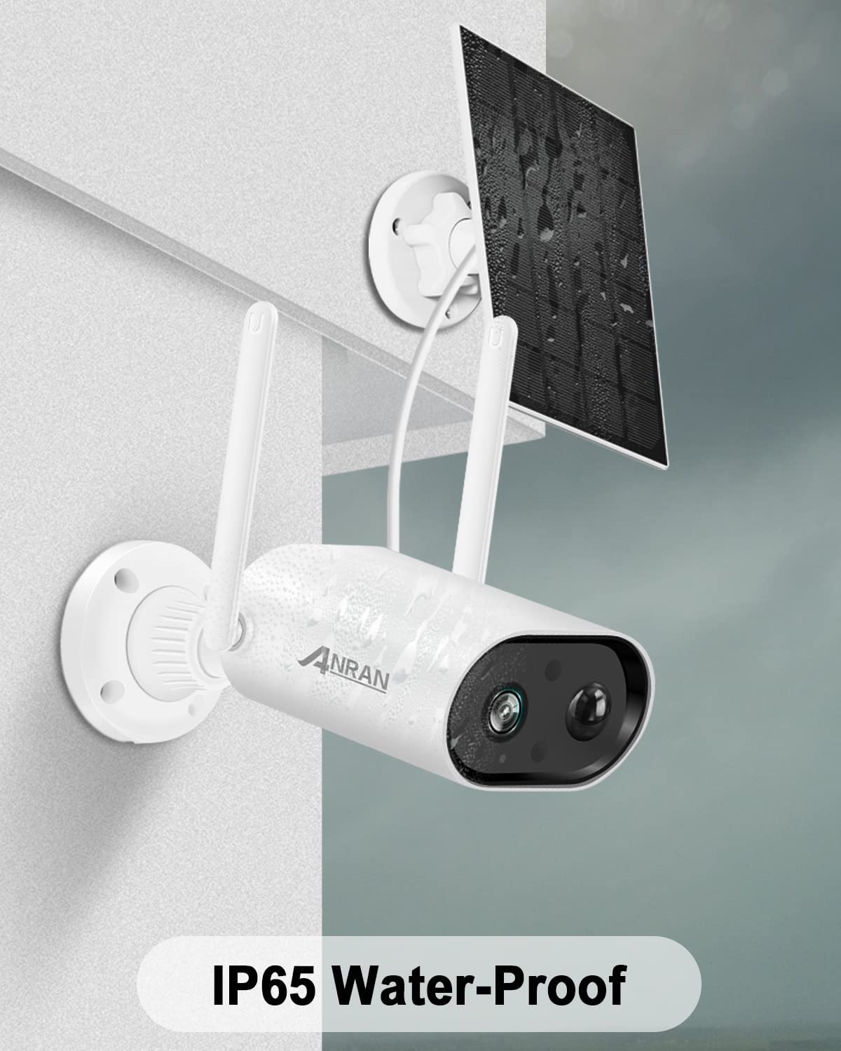 ANRAN Security Cameras Wireless Outdoor - 2K Solar Security WiFi Camera, Night Vision, IP65 Waterproof, Smart Siren, PIR Human Detection, 2-Way Talk, Work with Alexa, Home Surveillance, S1 White