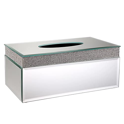 Sumnacon Crystal Tissue Box Cover - Decorative Glass Tissue Box Holder, Sparkling Facial Tissue Holder for Bathroom Living Room Dresser Night Stand Desk Table Office Home Decor (9.9 x 5.6 Inch/Rectangular, Silver)