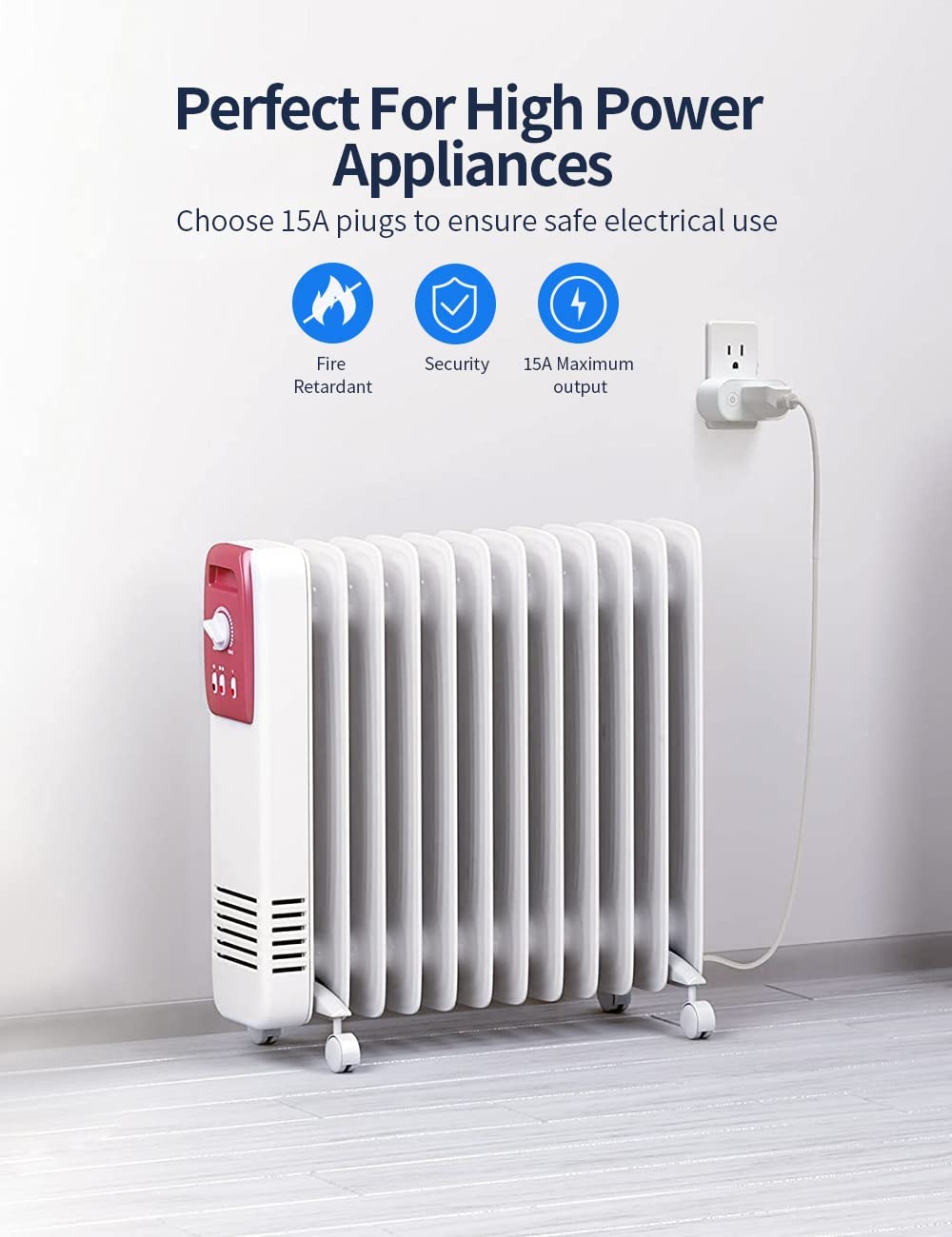 Smart Plug 15A, Smart Home WiFi Outlet, with Energy Monitoring, Works with Siri, Alexa, Google Home Nest Hub and Smartthings, No Hub Required, 2.4GHz WiFi Required(2 Pack)