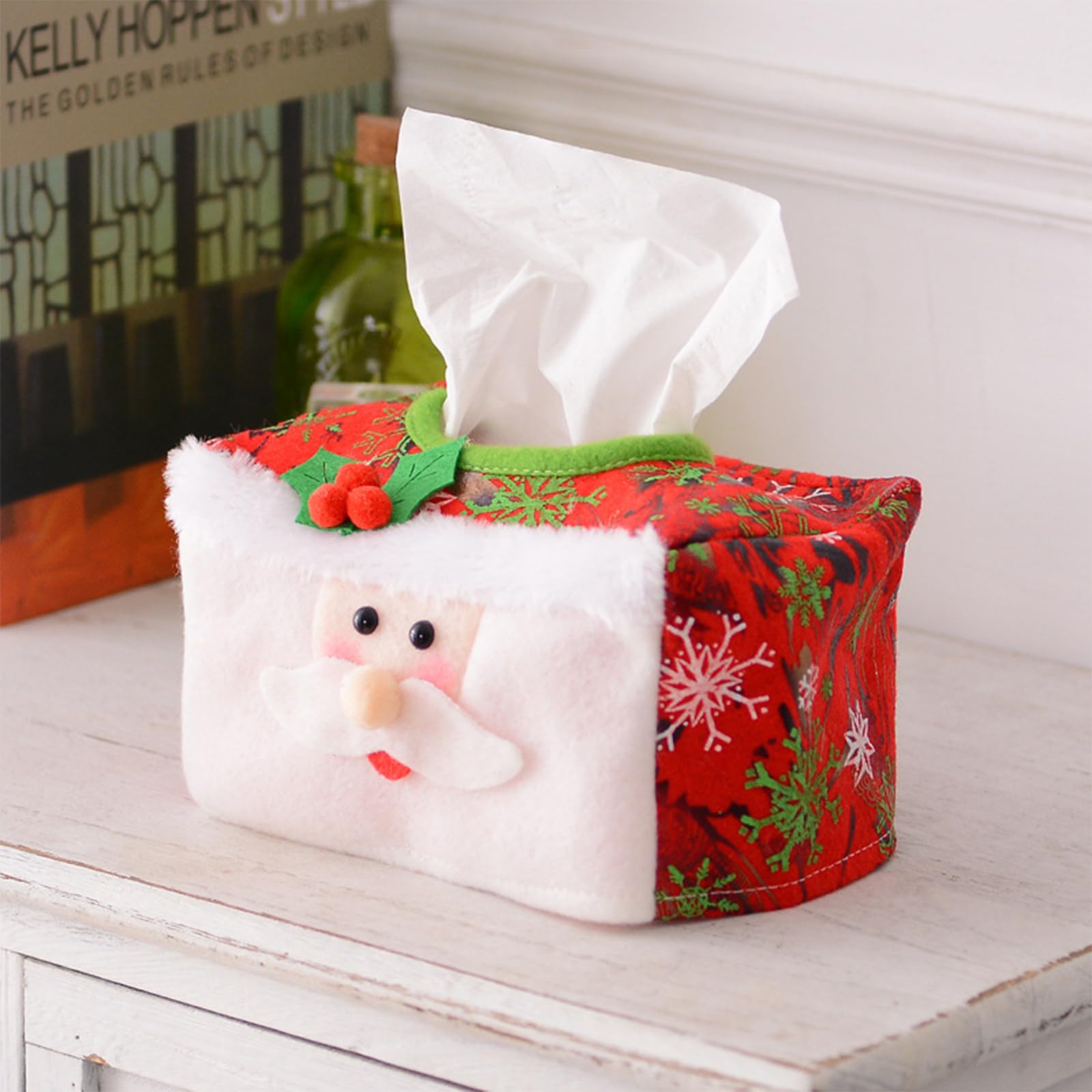 EOQPDECD 2 Pcs Christmas Tissue Box Cover Rectangular Santa Claus Xmas Snowman Tissue Case Tissue Holder Paper Towel Holder Napkin Container Winter Desktop Decoration for Holiday Home Office
