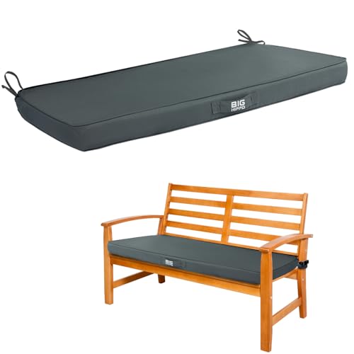 Big Hippo Foam Outdoor Bench Cushion 59 x 18 x 3 Inch, Thickened Soft Patio Furniture Cushions Porch Garden Cushions with Handle and Adjustable Straps-Grey