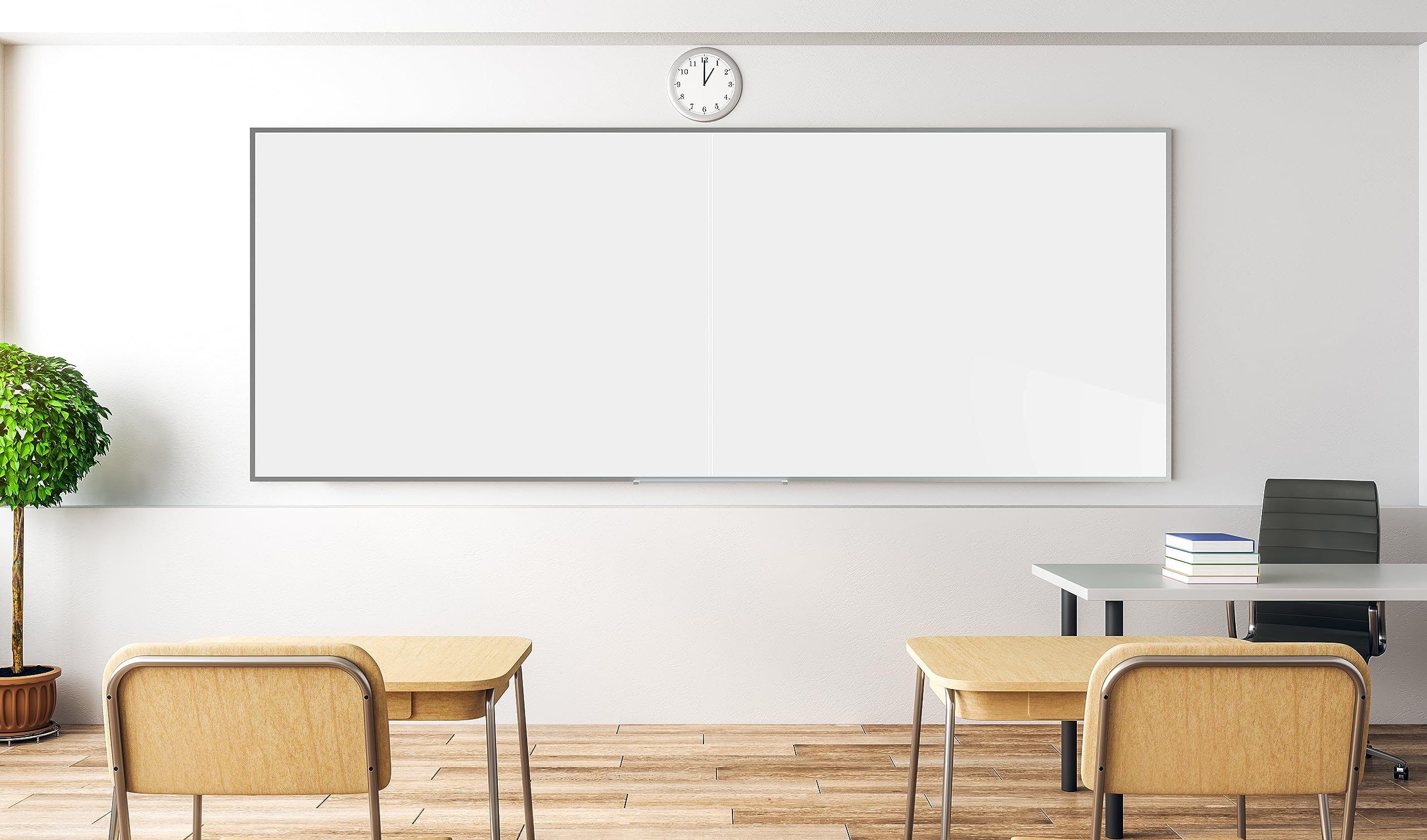 Ghent 4 x 12 Porcelain Magnetic Whiteboard, Aluminum Frame, 1 Marker, 1 Eraser, Made in The USA, 2 Piece Board with Joiner…
