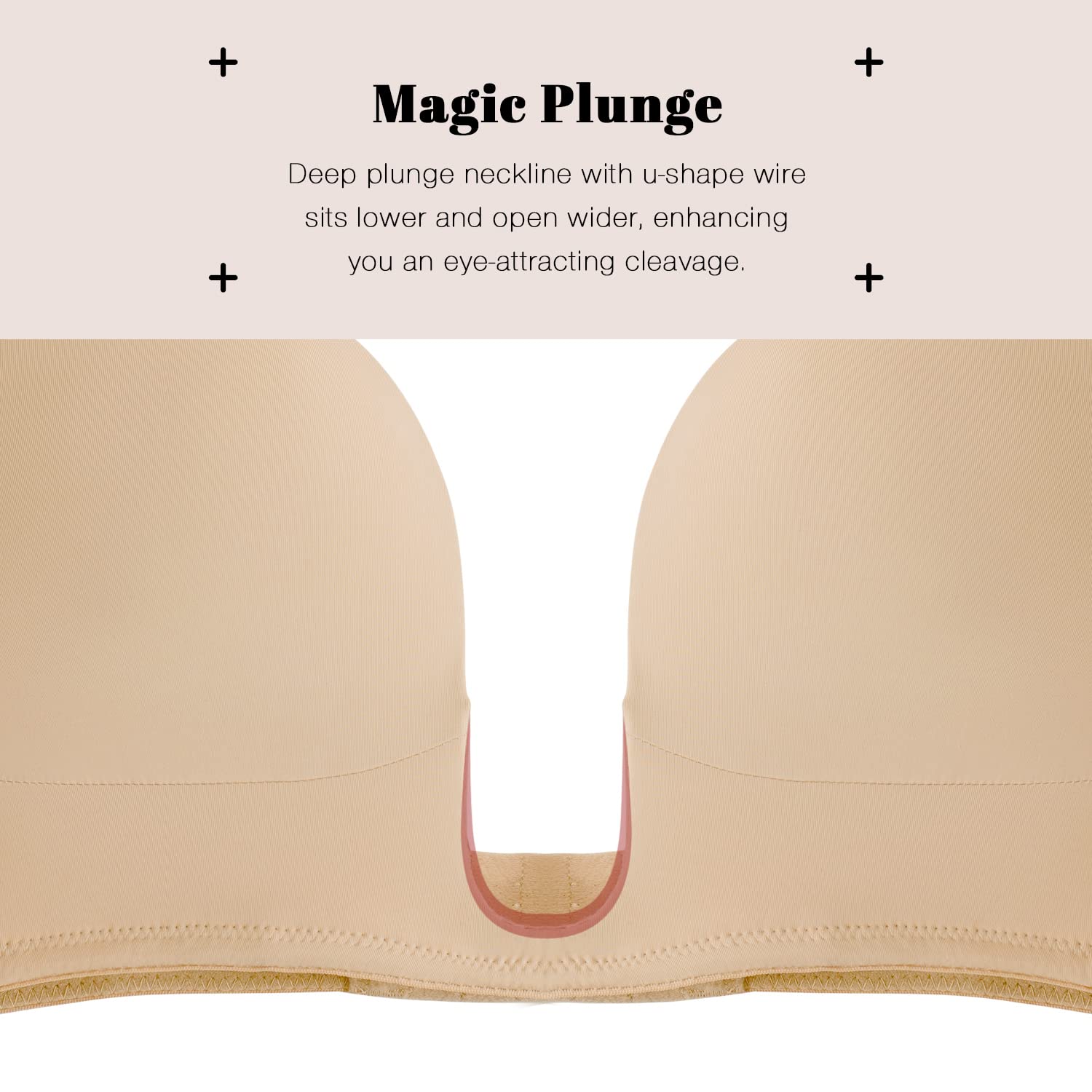 Wekofi Deep V Plunge Bras for Women Convertible Sexy Low Back Invisible Magic Wire Bra(Sand, 38C)