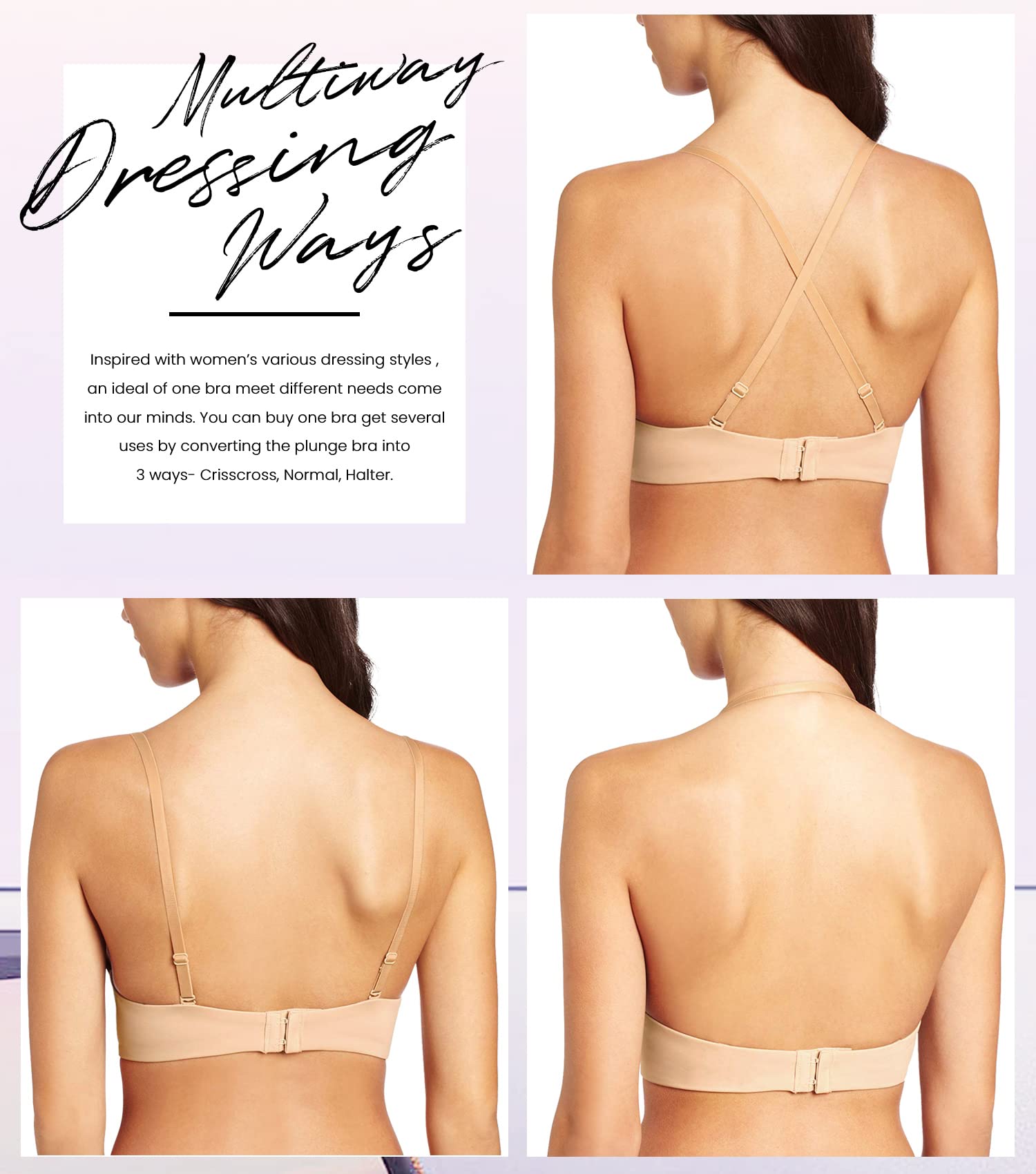 Wekofi Deep V Plunge Bras for Women Convertible Sexy Low Back Invisible Magic Wire Bra(Sand, 38C)