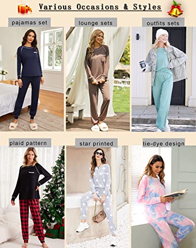Ekouaer Pajamas Set for Women Soft Comfy Pjs Sets Long Sleeve Sleepwear Loungewear S-XXL Navy Blue