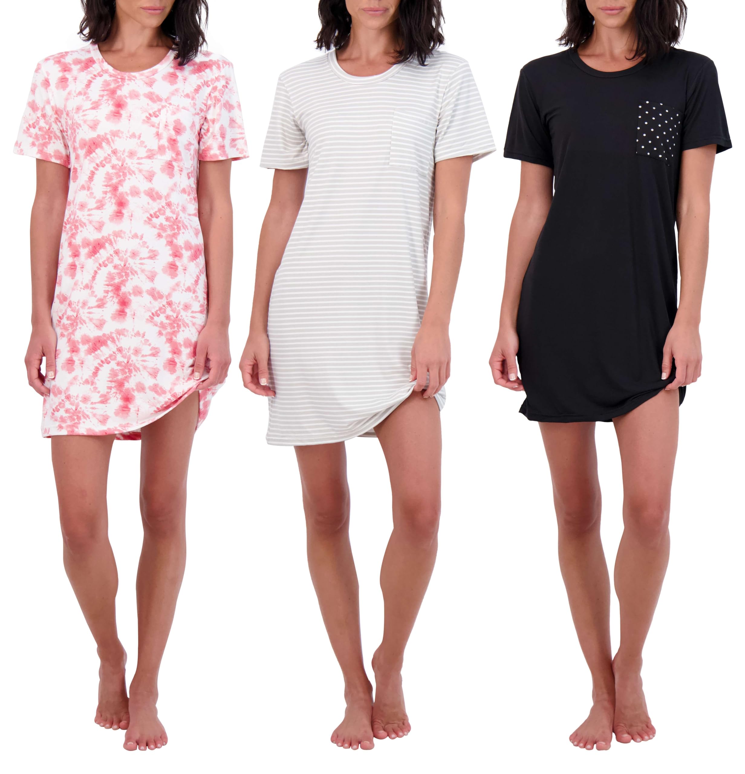 Real Essentials 3 Pack Nightgowns Women Adult Womens Nightgown Moo Moos Sleep Night Shirts Hysterectomy Sleepwear House Dress Lounge Ladies
