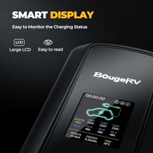 BougeRV Portable 48 Amp EV Charger Level 2, 240V, NEMA14-50P, 11.52KW Max Output with Adjustable Current and Charging Schedule, Plug-in Electric Vehicle Charging Cable with 25Ft for Indoor/Outdoor Use