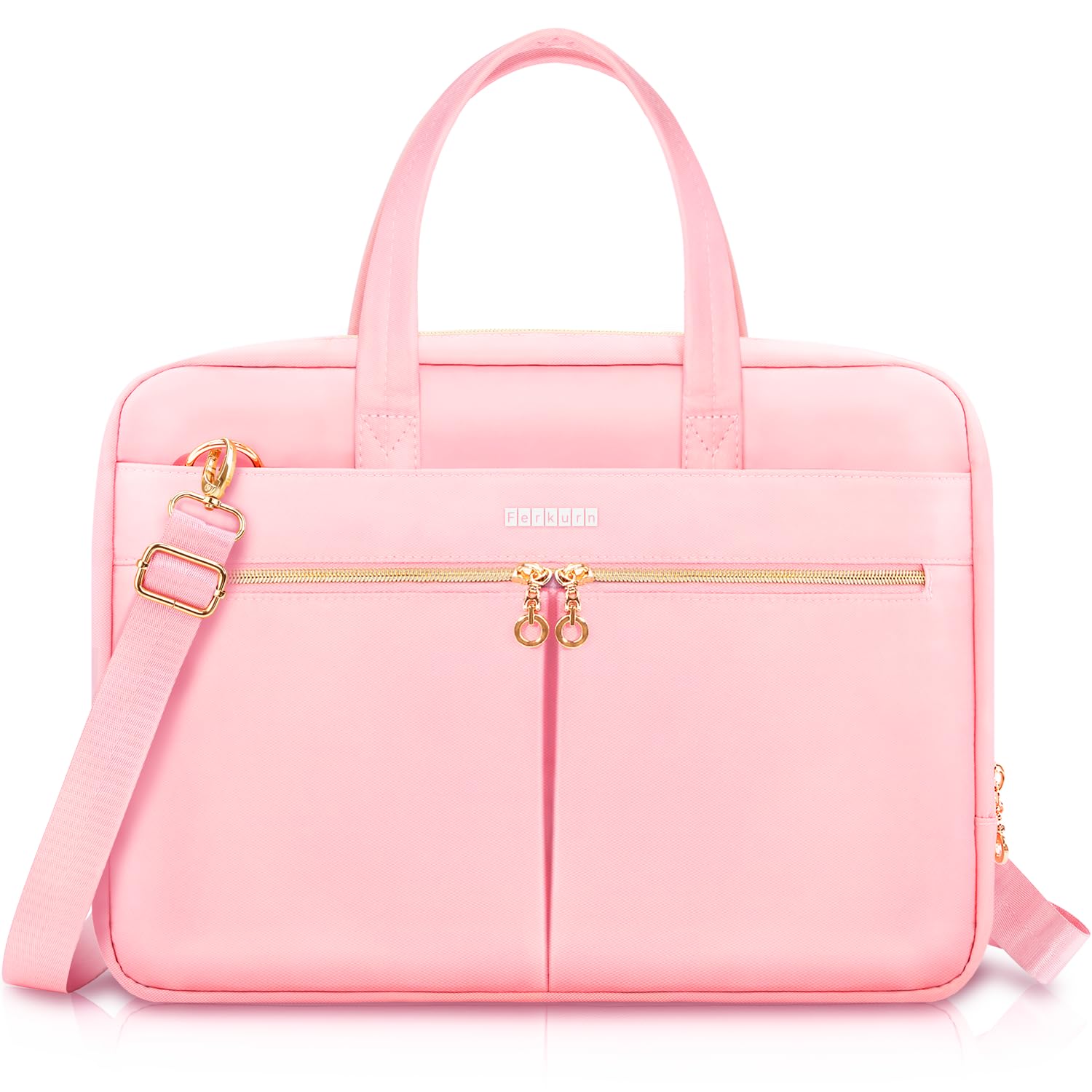 Ferkurn Laptop Bag Case Women Men Computer Bag Compatible with MacBook/HP/LG/Dell, Shoulder Strap Carrying Briefcase Messenger Bag, Pink, 15.6-16 Inch