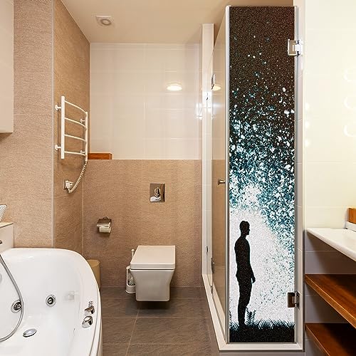 IOACIY Privacy Window Film Frosted Glass Sticker for Home Office Static Anti-UV Window Paper Decorative Window Covering for Bathroom (Universe Outer Space Starry Sky Red Blue-89, 17.7" x 23.6")