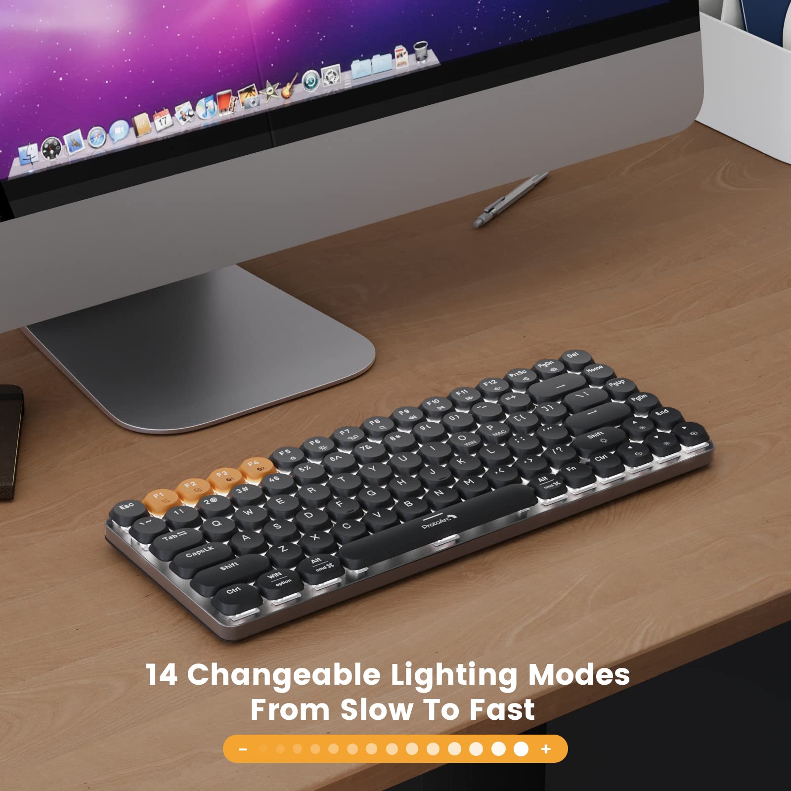 ProtoArc MECH K301 Office Keyboard - 75% Tactile Quiet Keyboard with Backlit, Triple-Mode 2.4G/USB-C/Bluetooth, Red Switches for PC, Mac, Windows, iPad - 84 Keys