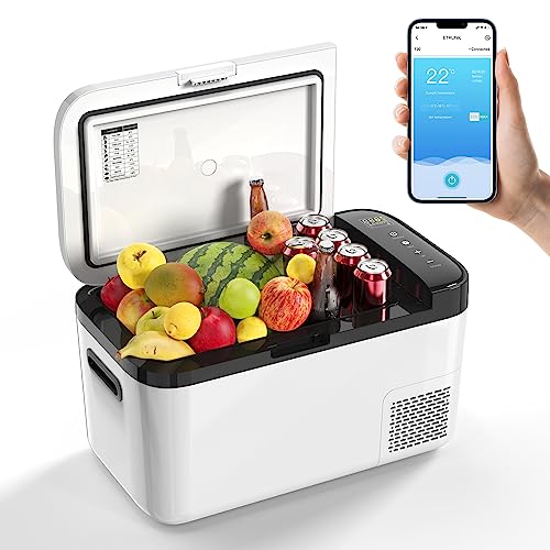 UKKISO 12 Volt Refrigerator for Car: 20L Portable Fridge Car Cooler -4℉-68℉ RV Electric Compressor Cooler APP Control Mini Fridge and Freezer, 12/24V DC and 100-240V AC for Travel, Camping