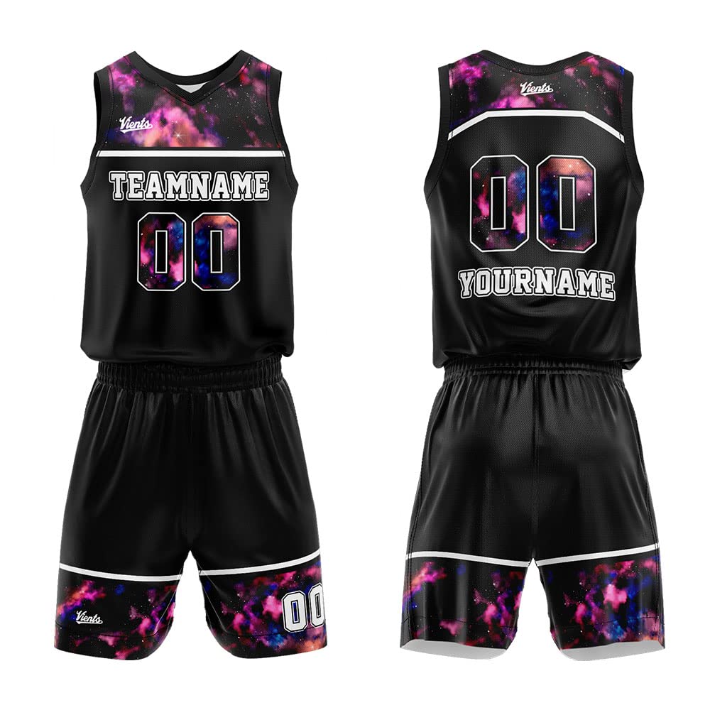Custom Basketball Jersey for Men Women Adult Youth Print Name Number Logo (Black-Starry Sky)