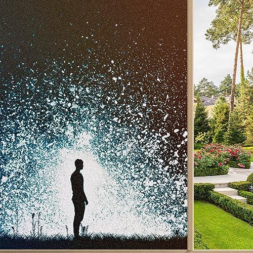 IOACIY Privacy Window Film Frosted Glass Sticker for Home Office Static Anti-UV Window Paper Decorative Window Covering for Bathroom (Universe Outer Space Starry Sky Red Blue-89, 17.7" x 23.6")