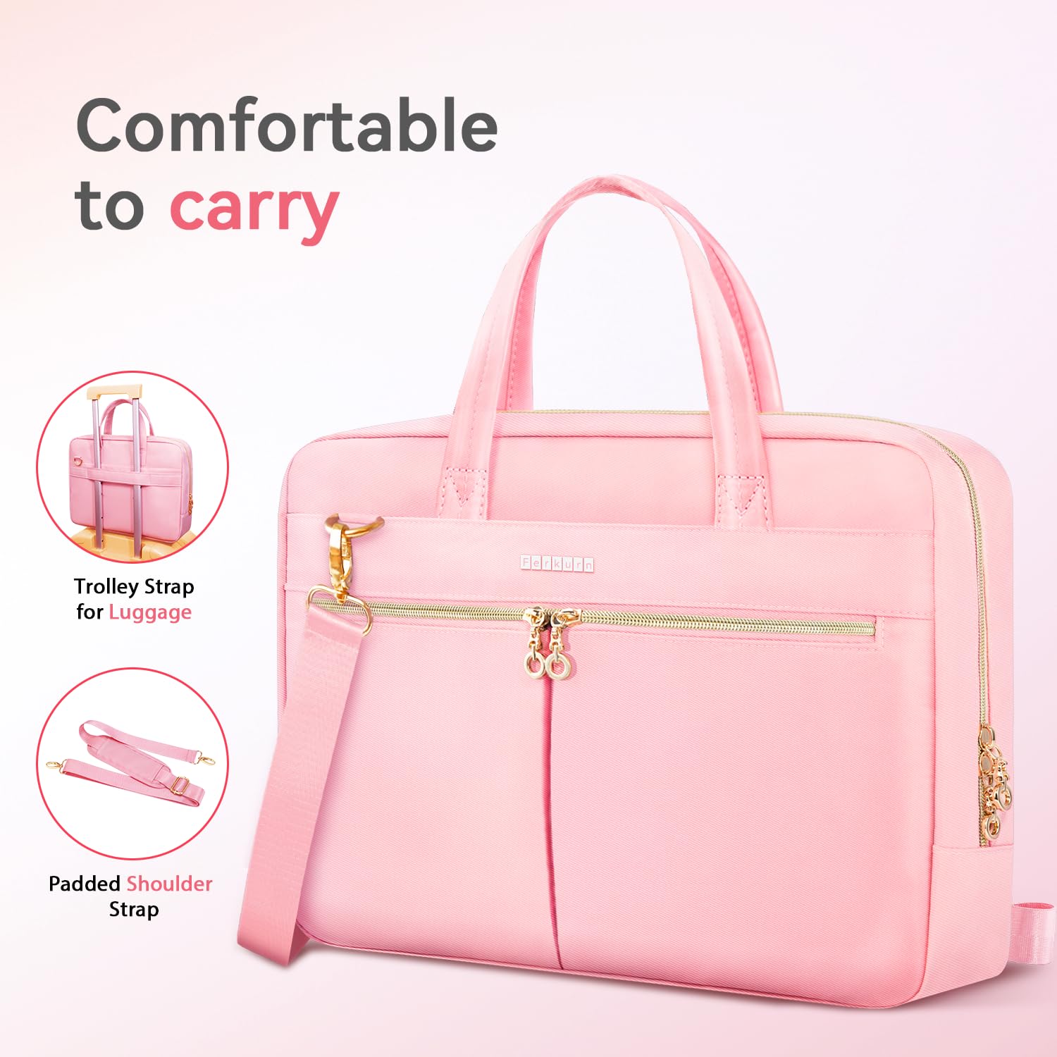 Ferkurn Laptop Bag Case Women Men Computer Bag Compatible with MacBook/HP/LG/Dell, Shoulder Strap Carrying Briefcase Messenger Bag, Pink, 15.6-16 Inch