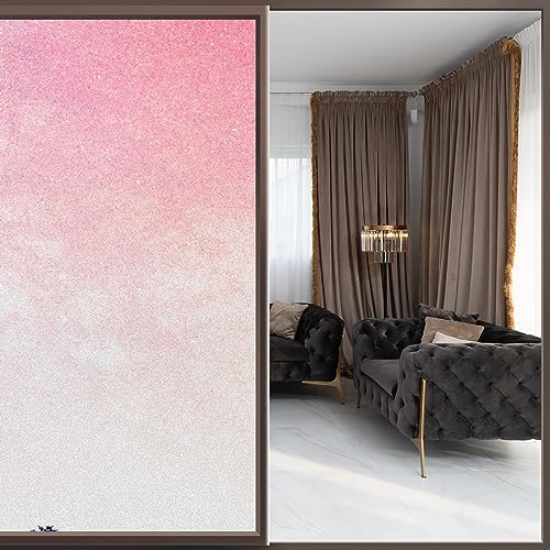 IOACIY Privacy Window Film Frosted Glass Sticker for Home Office Static Anti-UV Window Paper Decorative Window Covering for Bathroom (Universe Outer Space Starry Sky Red Blue-178, 17.7" x 23.6")