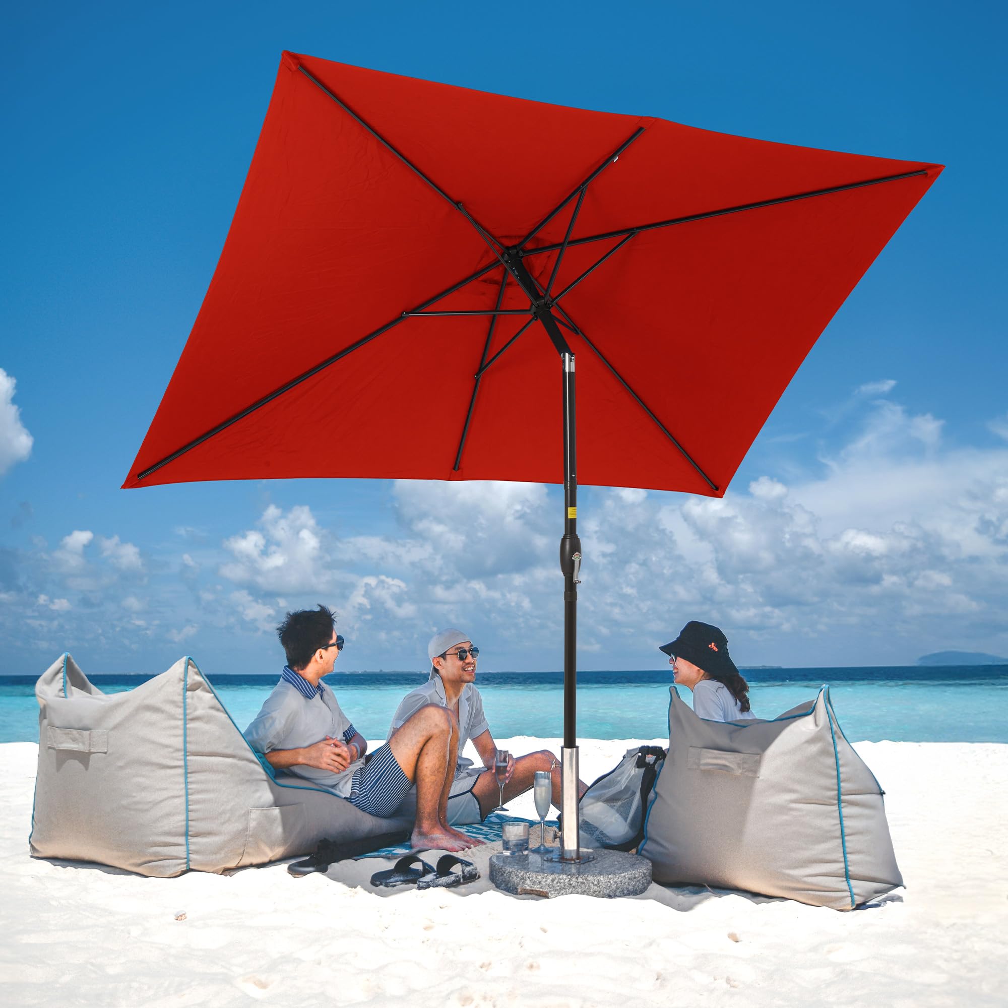 SUNVIVI OUTDOOR 6.5 x 10 Ft Rectangular Patio Umbrella Aluminum Pole, Outdoor Table Market Umbrella with Crank, 6 Steel Ribs, Polyester Canopy, Red