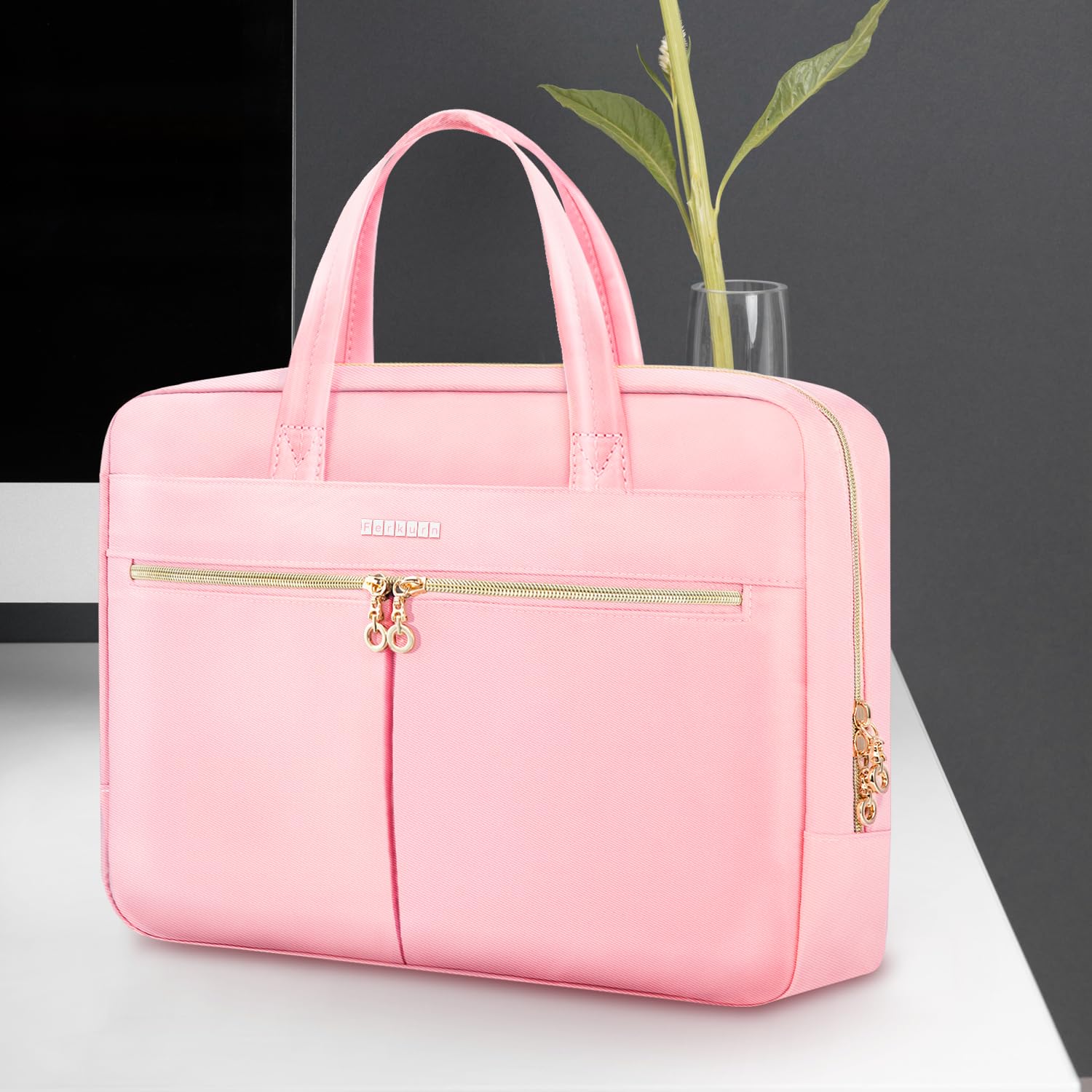 Ferkurn Laptop Bag Case Women Men Computer Bag Compatible with MacBook/HP/LG/Dell, Shoulder Strap Carrying Briefcase Messenger Bag, Pink, 15.6-16 Inch