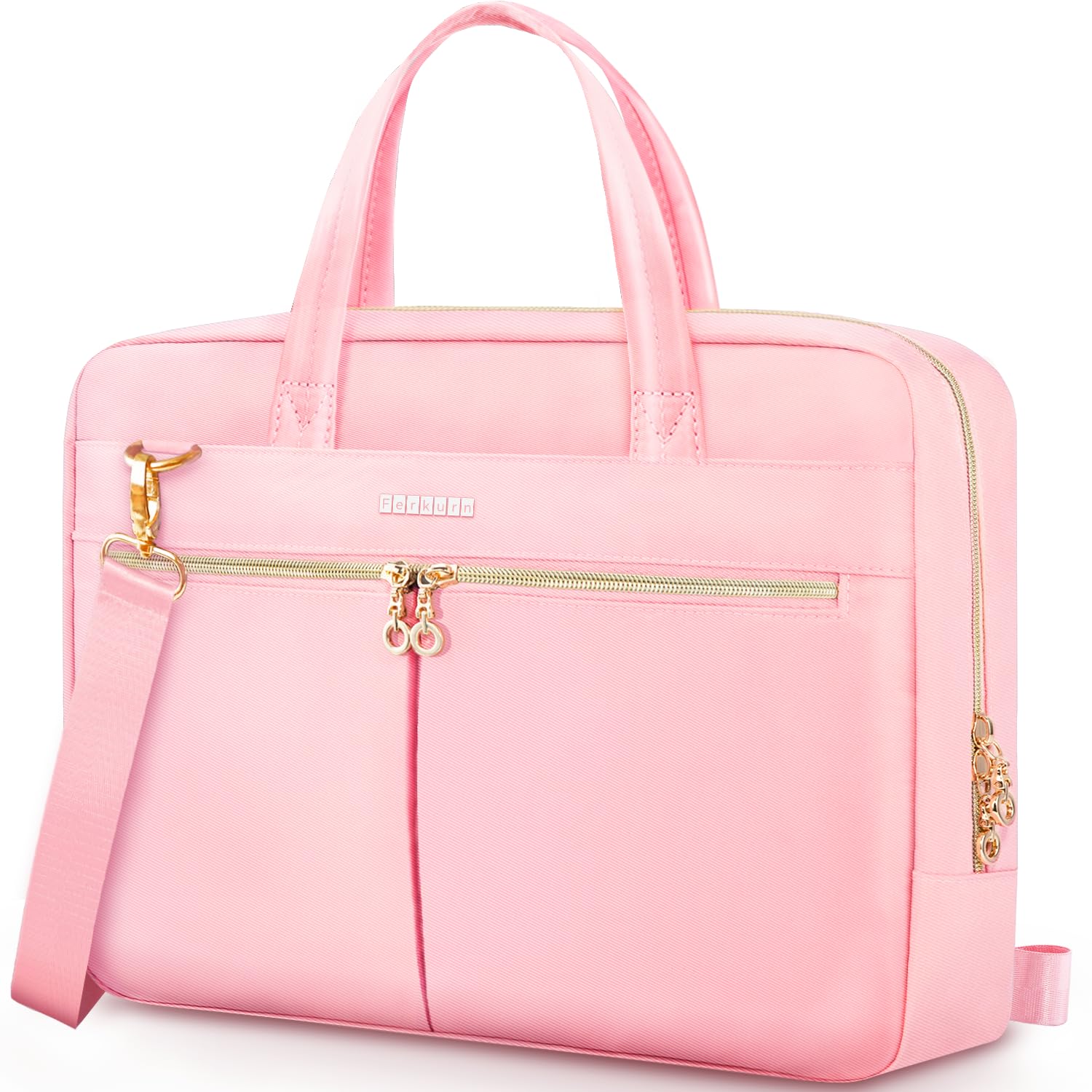 Ferkurn Laptop Bag Case Women Men Computer Bag Compatible with MacBook/HP/LG/Dell, Shoulder Strap Carrying Briefcase Messenger Bag, Pink, 15.6-16 Inch