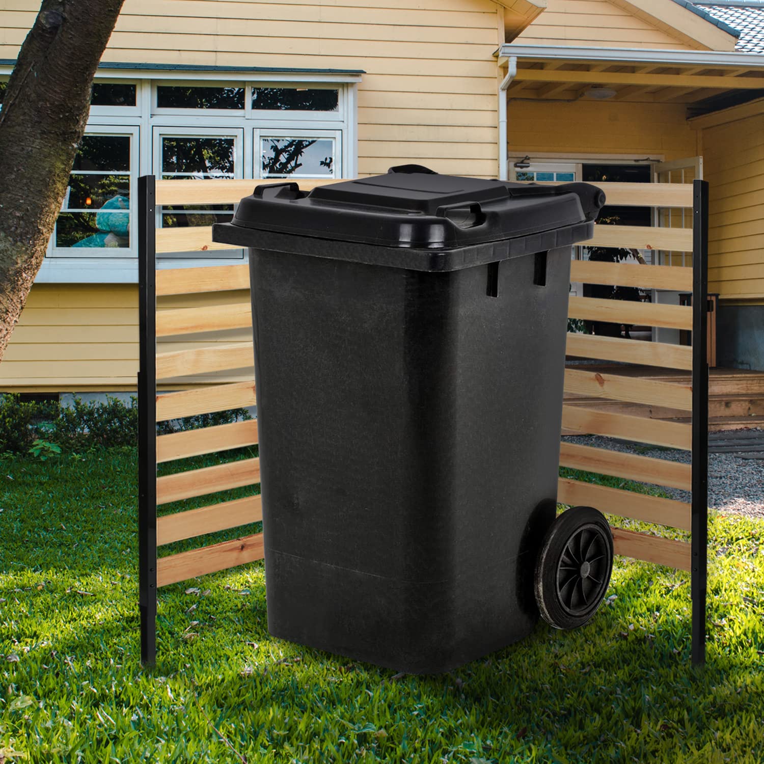 POKUULA Privacy Screens 42" H x 38" W No-Dig Wooden Patio Privacy Screen Outdoor for Trash Cans, Pool Equipment, Air Conditioning Units (2 Panels) Unassembled,Pine (Privacy Screens)