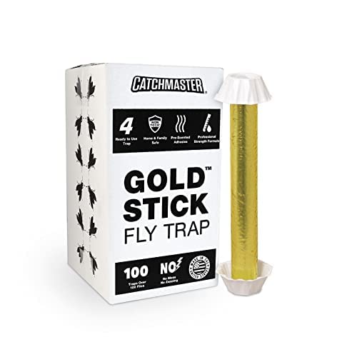 Catchmaster Fly Trap Bundle, Gold Stick 4-Pack & Outdoor Fly Jar, for Garage, Backyard, Pool, Patio & Camping