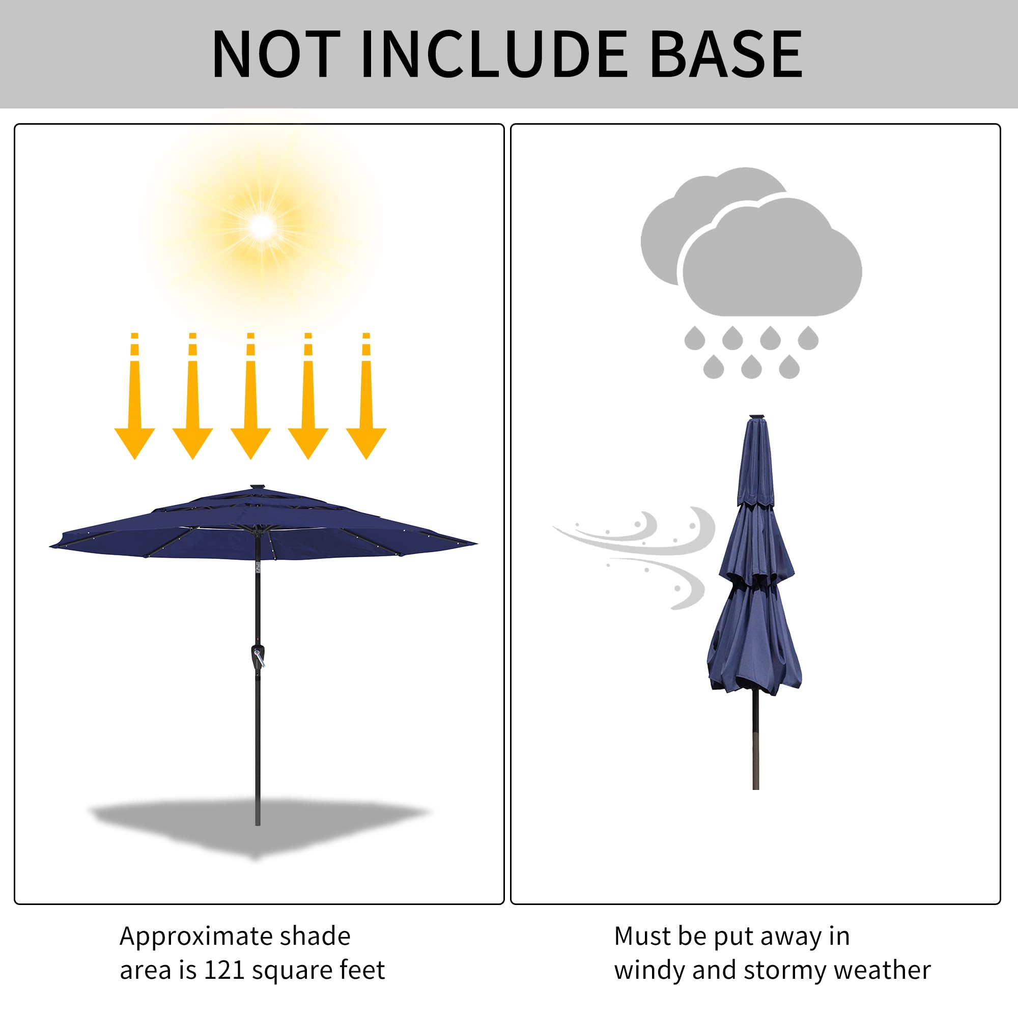 Boyel Living 11ft 3-Tier Patio Umbrella Outdoor Patio Table Umbrella Large Umbrella Pool Umbrella With 32 Led Lights For Deck, Pool, Garden, Patio-Navy Blue