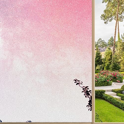 IOACIY Privacy Window Film Frosted Glass Sticker for Home Office Static Anti-UV Window Paper Decorative Window Covering for Bathroom (Universe Outer Space Starry Sky Red Blue-178, 17.7" x 23.6")