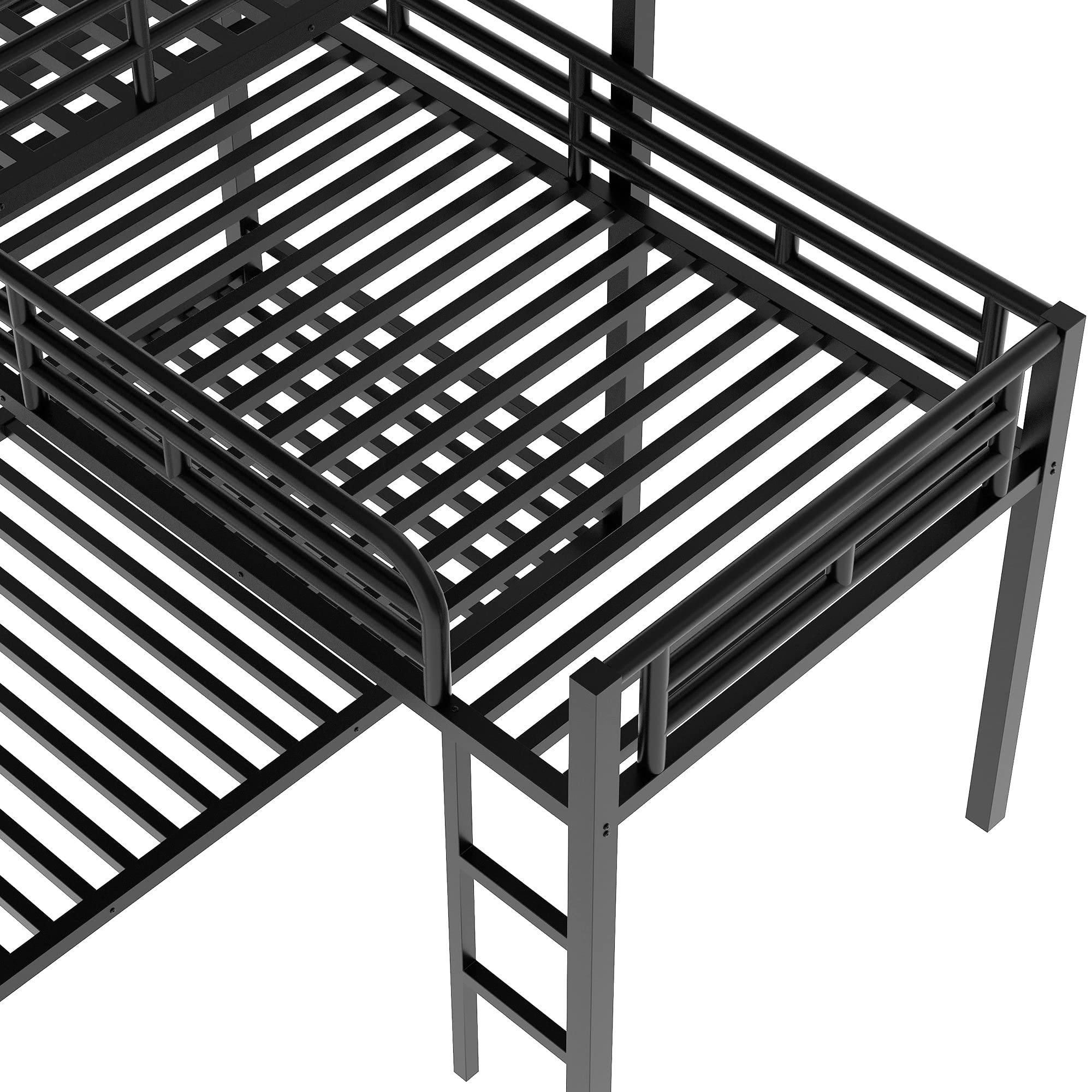 CKLMMC Metal Triple Bunk Bed,Twin Size L-Shaped Bunk Bed,Metal 3 Bed Bunk Beds Frame Attached Twin Loft Bed with Ladder and Full-Length Guardrails for Boys Girls Teens
